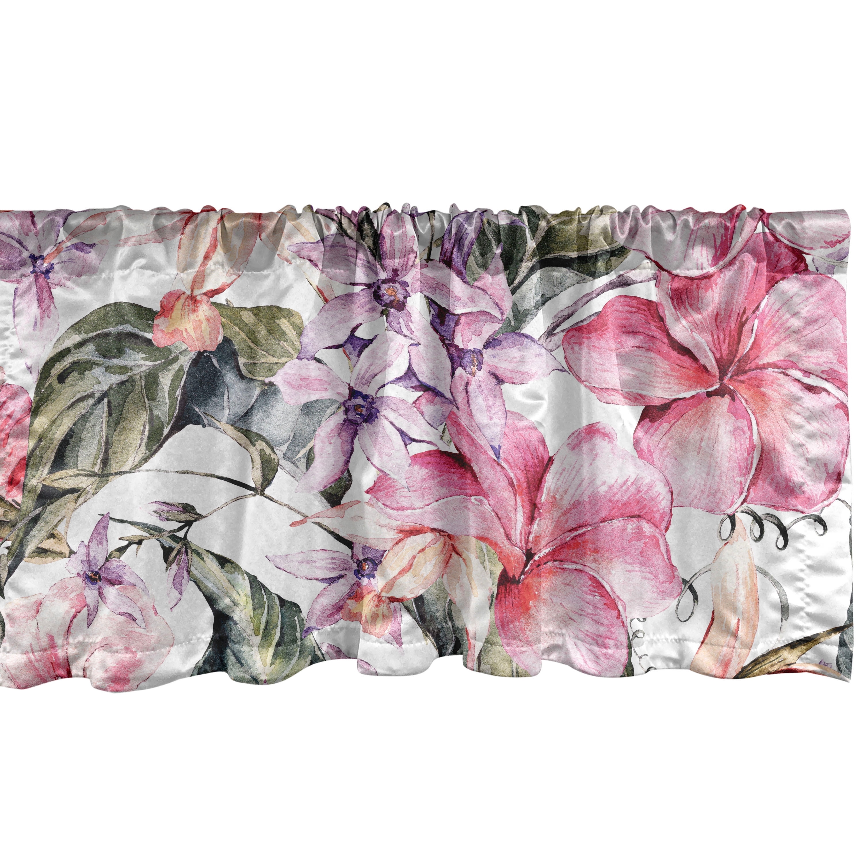 Tropical Window Valance, Flora Art Featuring Exotic Leaves and Flowers ...