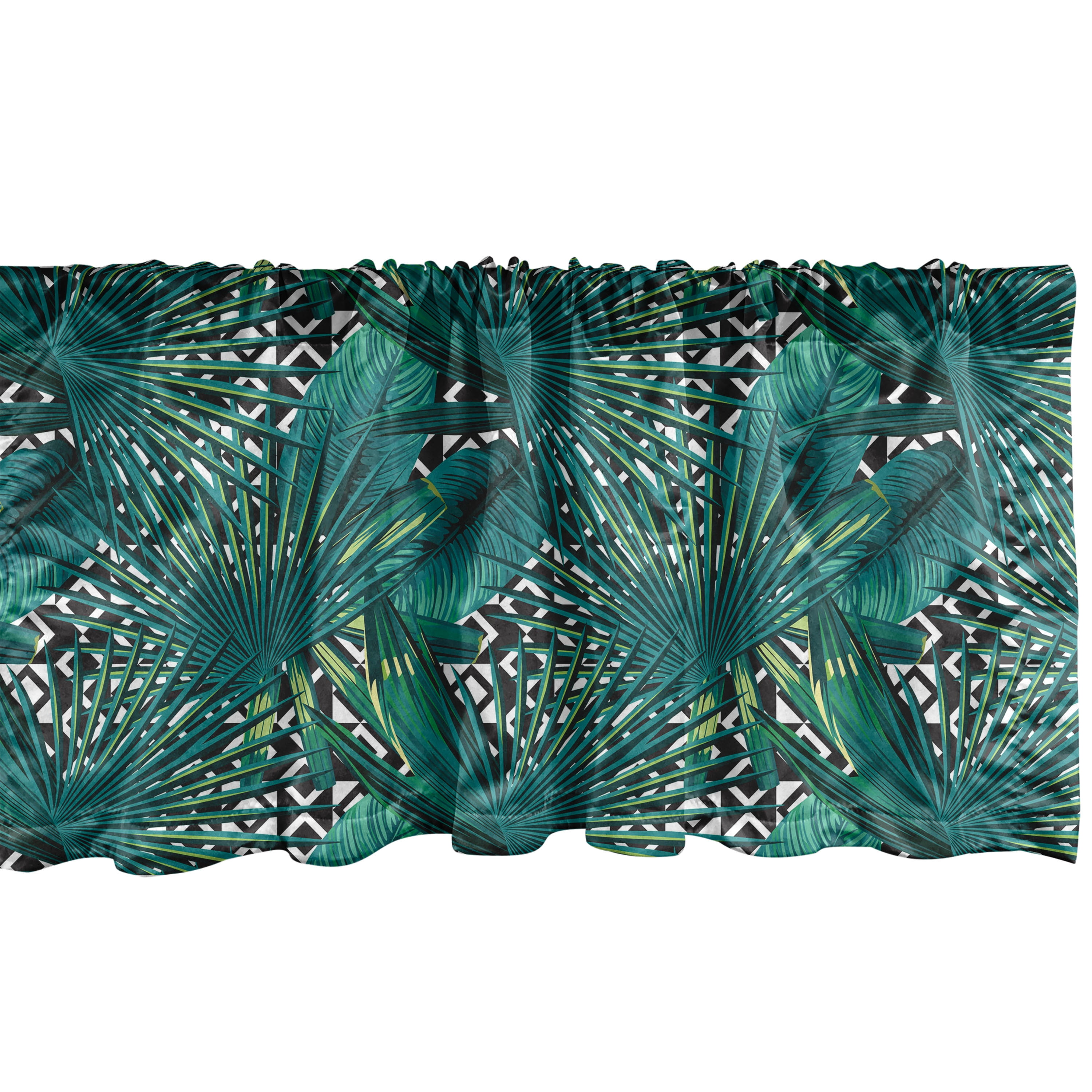 Tropical Window Valance, Jungle Vibe Exotic Leaves Pattern on Geometric ...