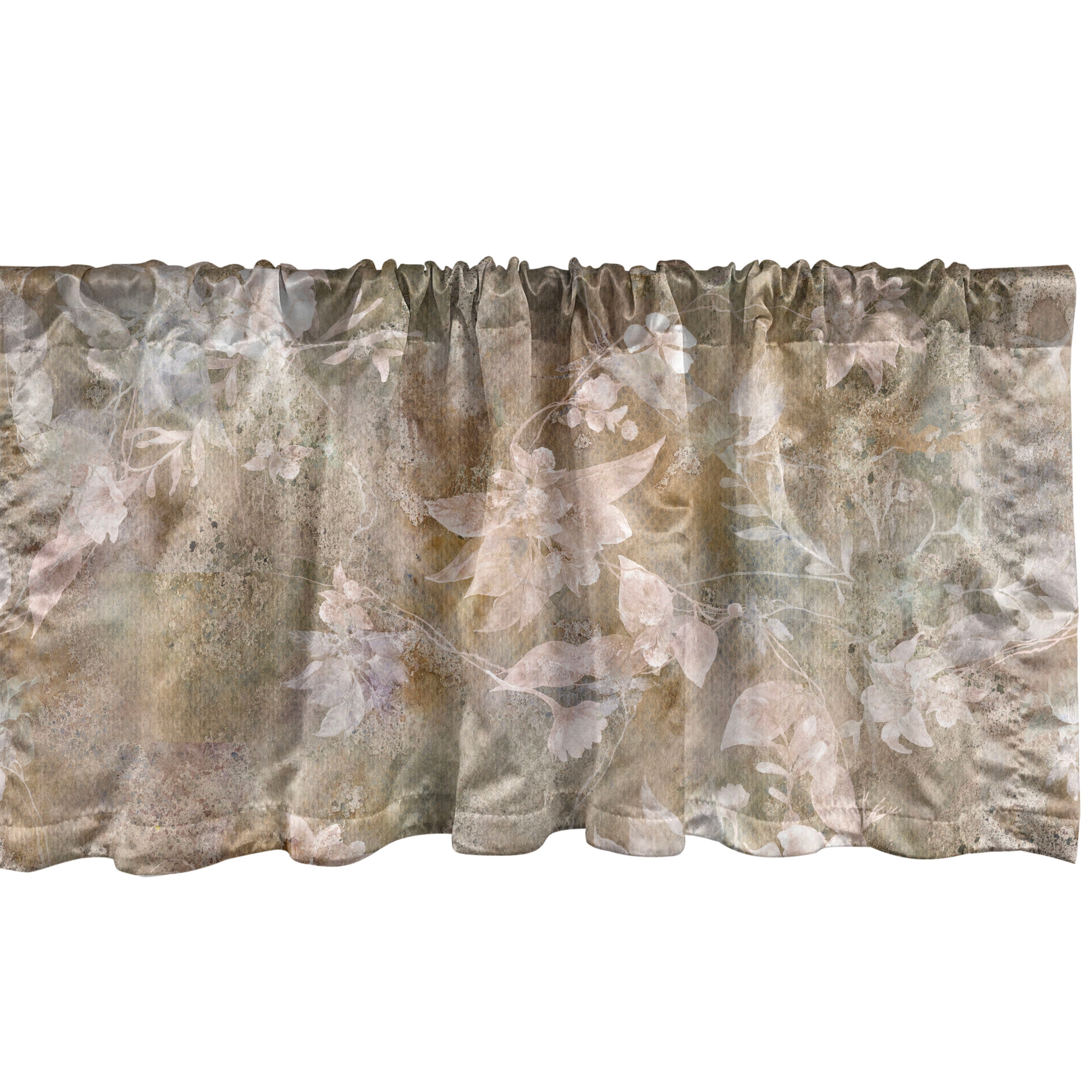 Tropical Window Valance, Leaves and Flowers Watercolor Grunge Ornament ...