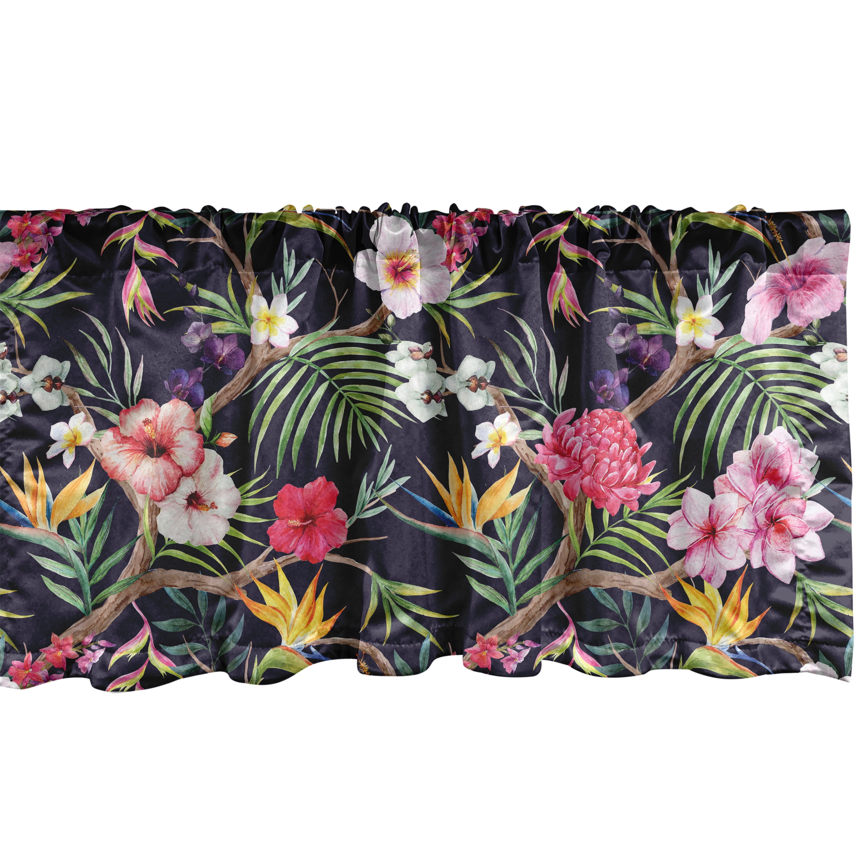 Tropical Window Valance, Minimalistic Style Exotic Leaves Hibiscus ...