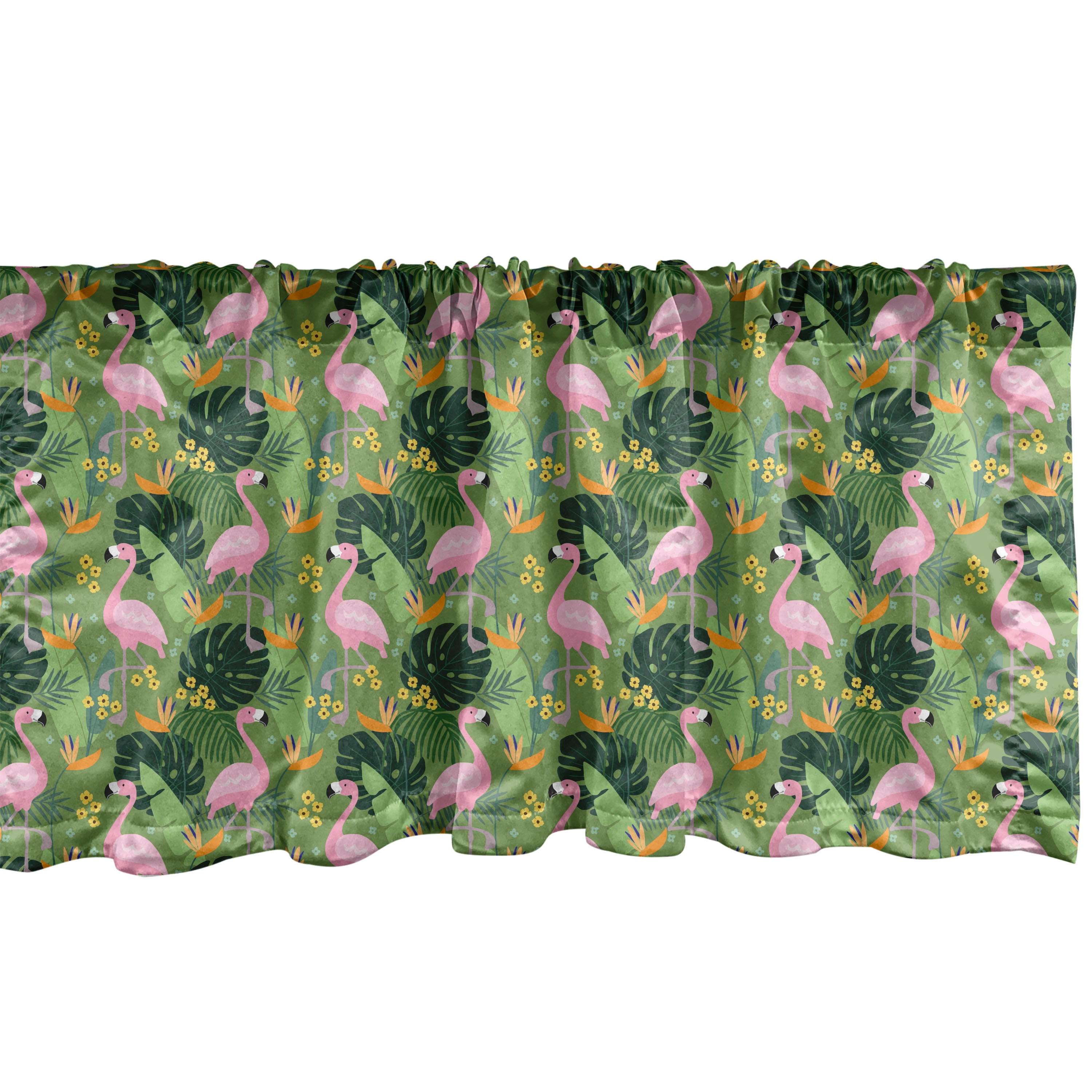 Ambesonne Tropical Valance Pack of 2, Flamingos Monstera Leaves, 42"X18 ...