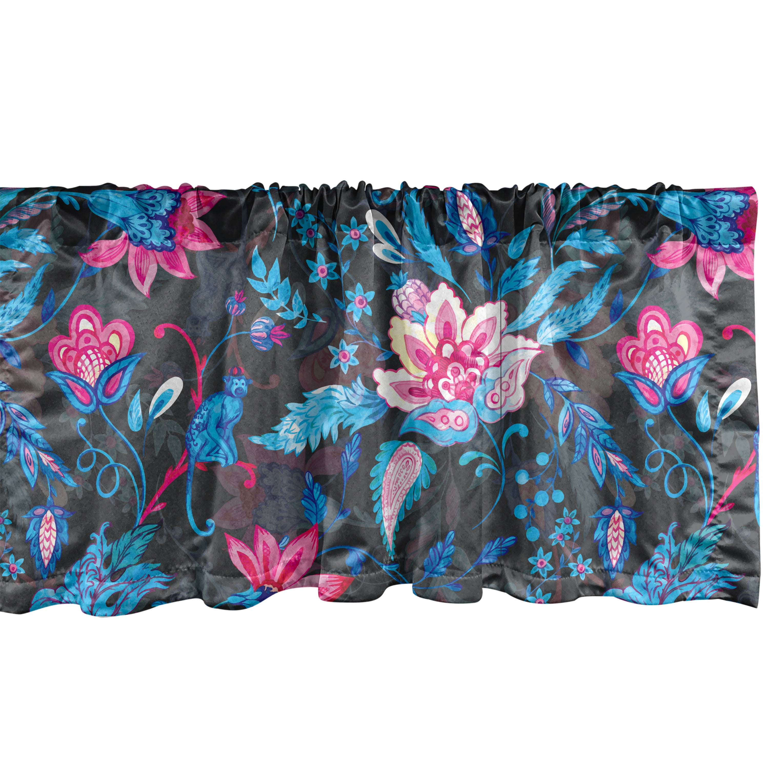 Tropical Window Valance, Traditional Style Colorful Flowers Watercolor ...