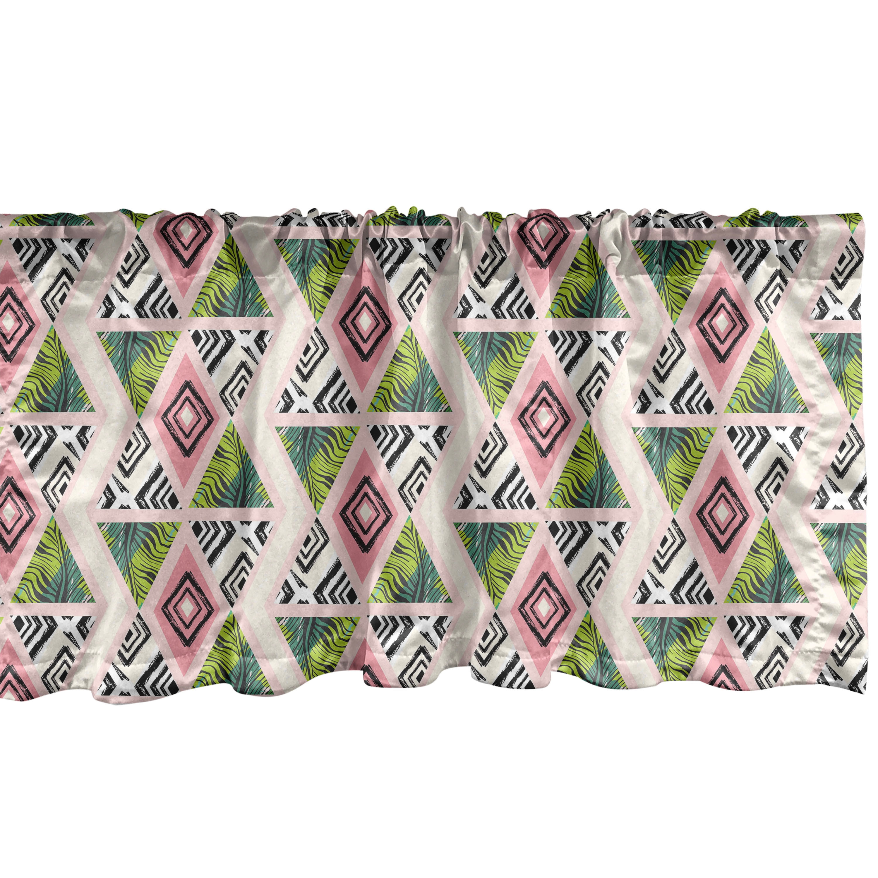 Tropical Window Valance, Triangles of Leaves Stripes Diamond Shapes ...