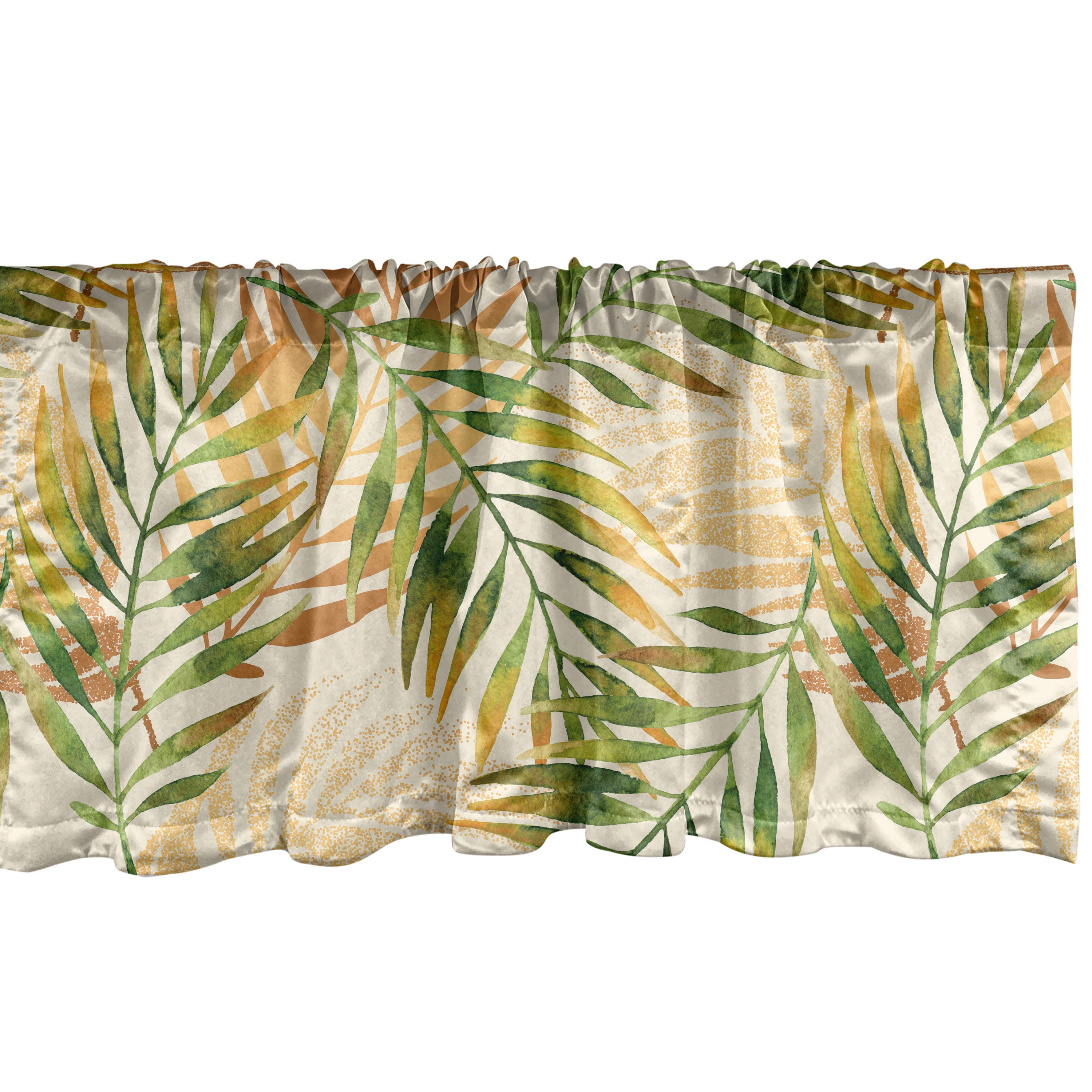 Tropical Window Valance, Watercolor Style Continuous Exotic Palm Leaves ...
