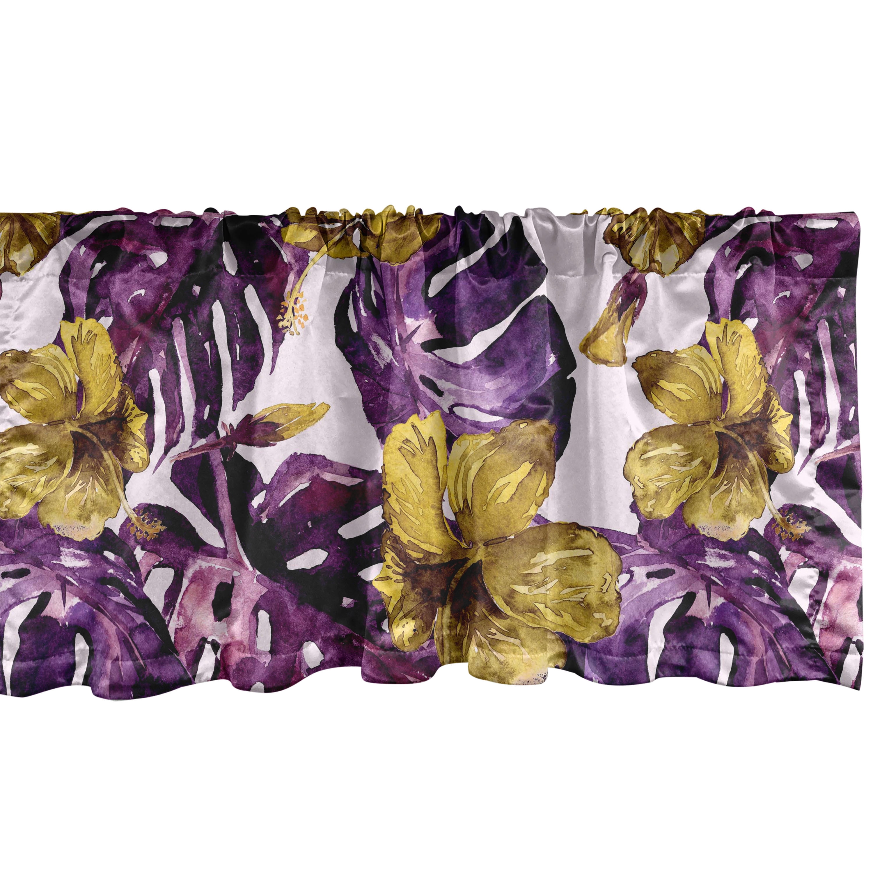 Tropical Window Valance, Watercolor Style Monstera Leaves and Hibiscus ...