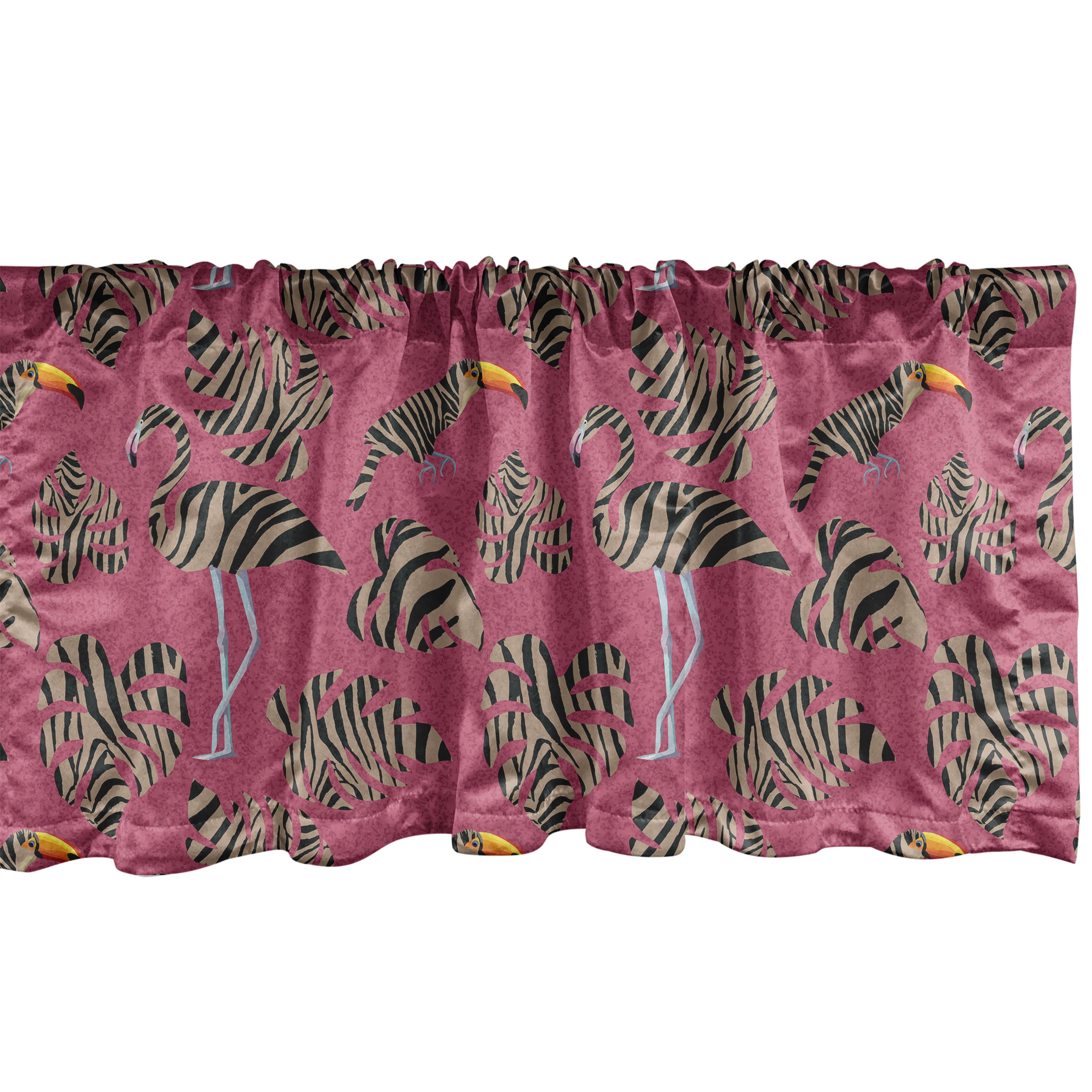 Tropical Window Valance, Wild Nature Theme Zebra Drawn Flamingo Toucan ...