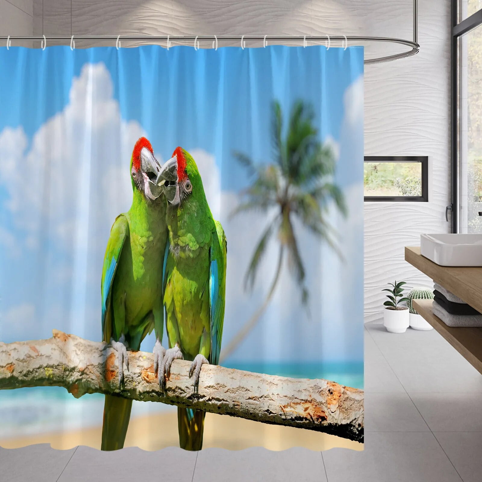 Tropical Beach Landscape Shower Curtains Ocean Sea Waves Marine Life