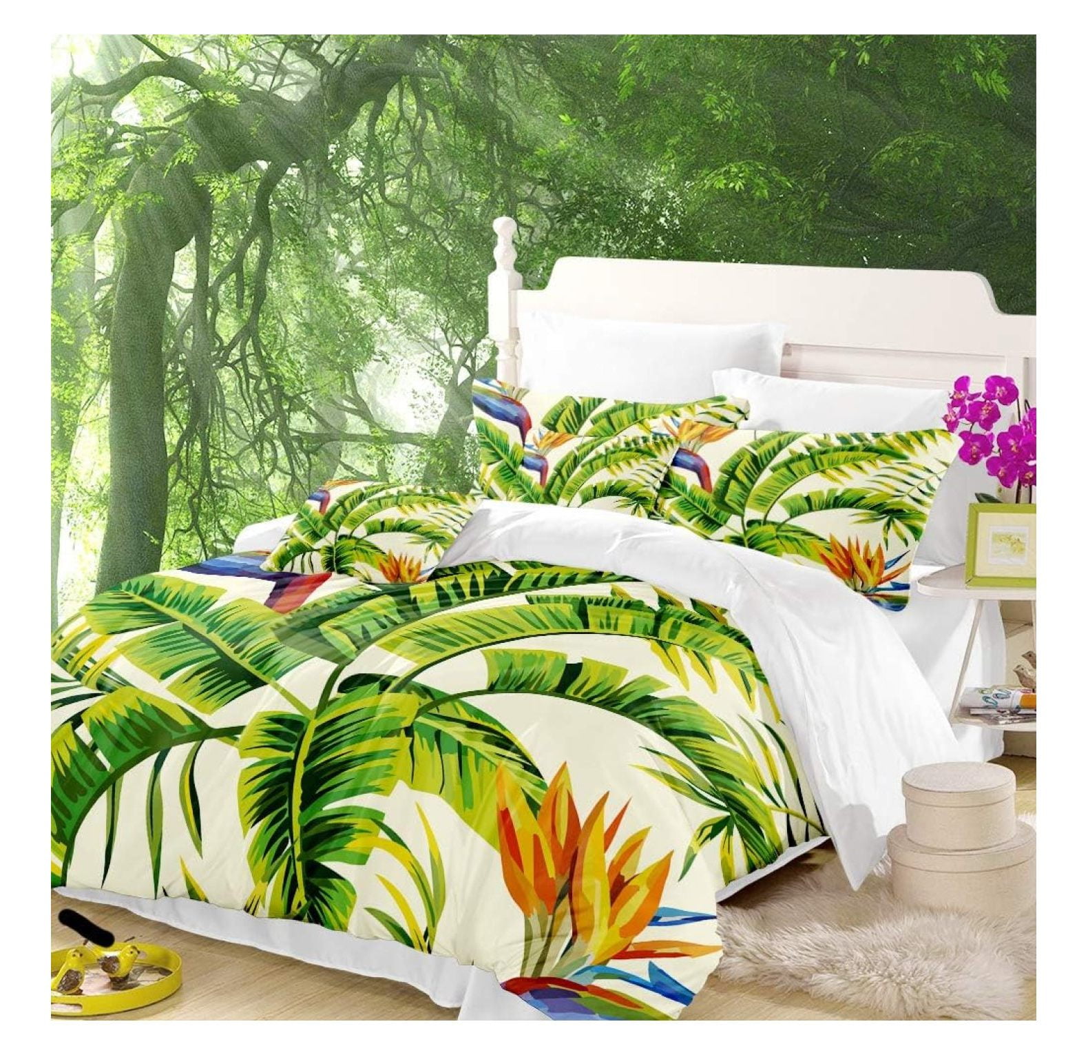 Tropical bedding Rainforest Duvet Cover King Size Green Plant Palm ...