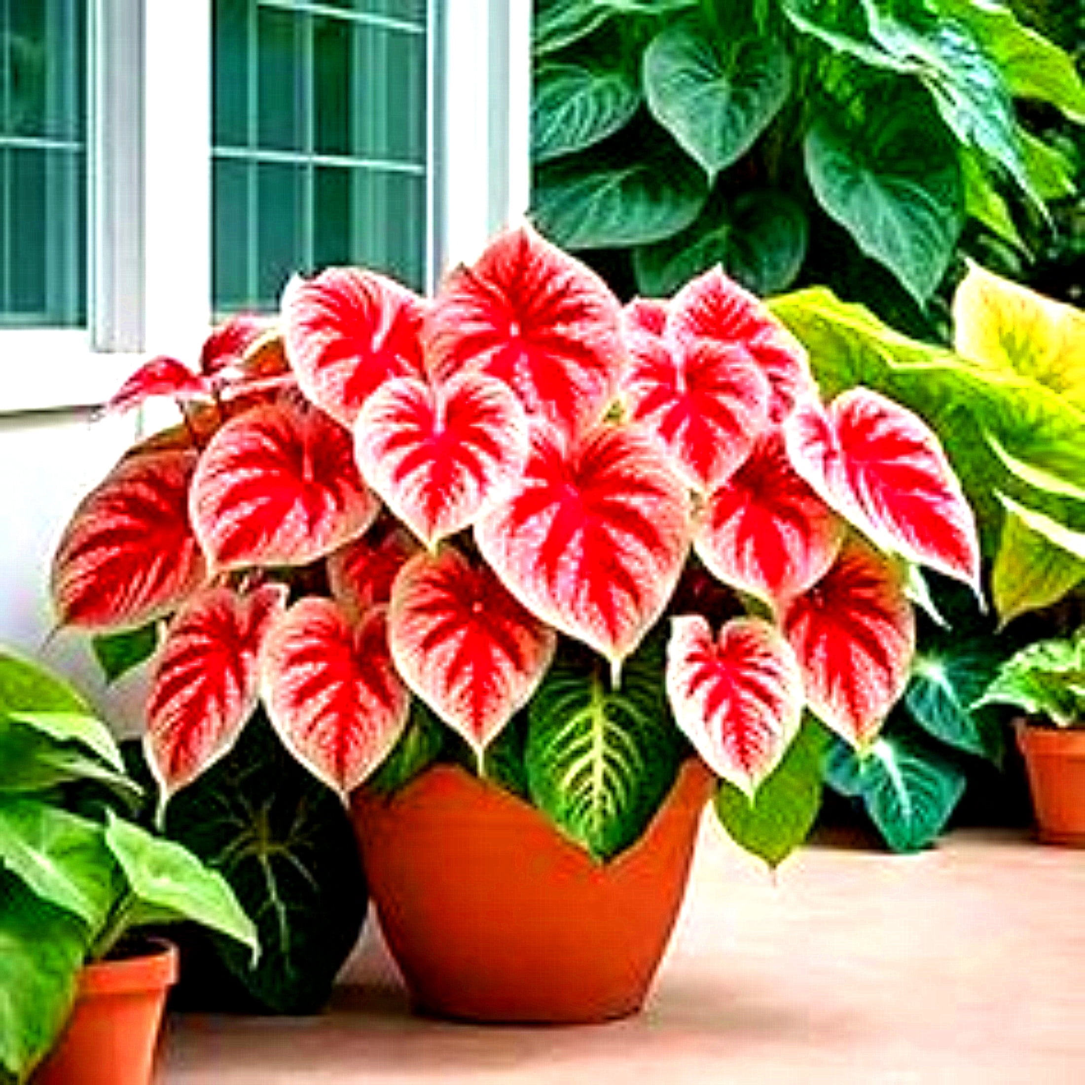 Tropical elephant ear wide-leaf design, landscape home dual scene ...
