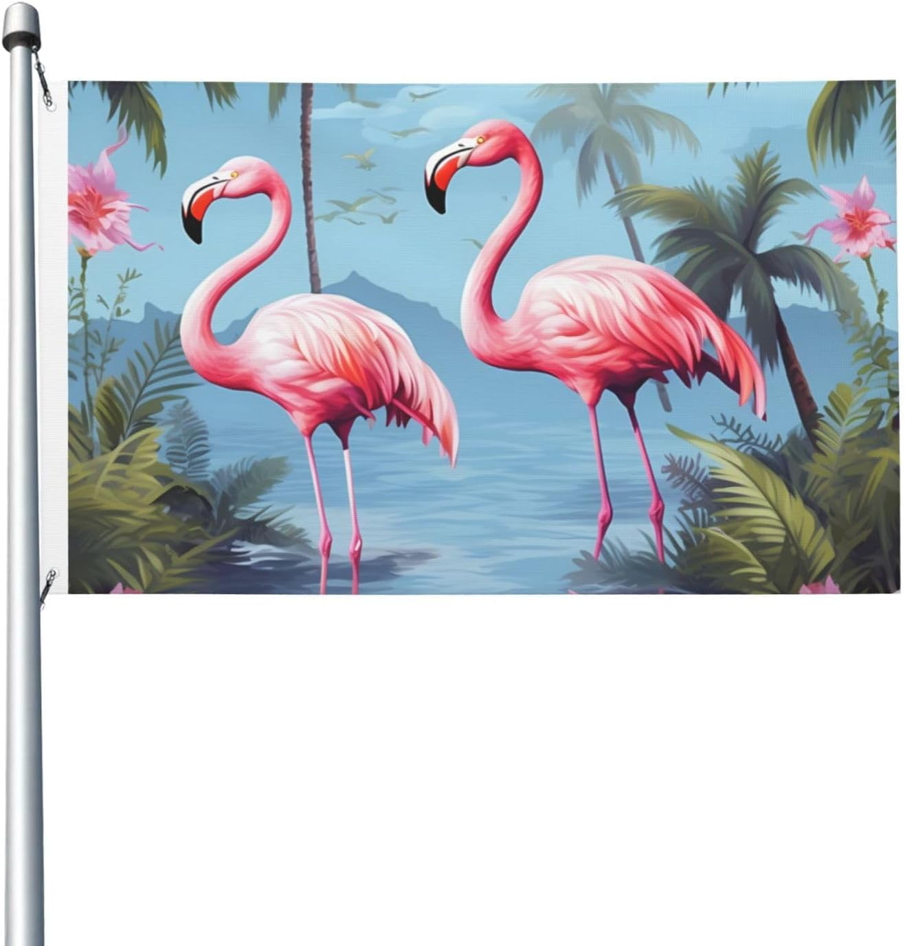 Tropical flamingos Flag 4.85x8 ft Double-sided Printing Printing Garden ...