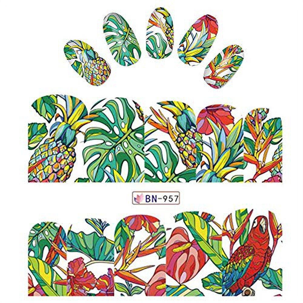 Tropical iNspired Nail Wraps Parrot Watercolor Fruits Pinapple Decals ...