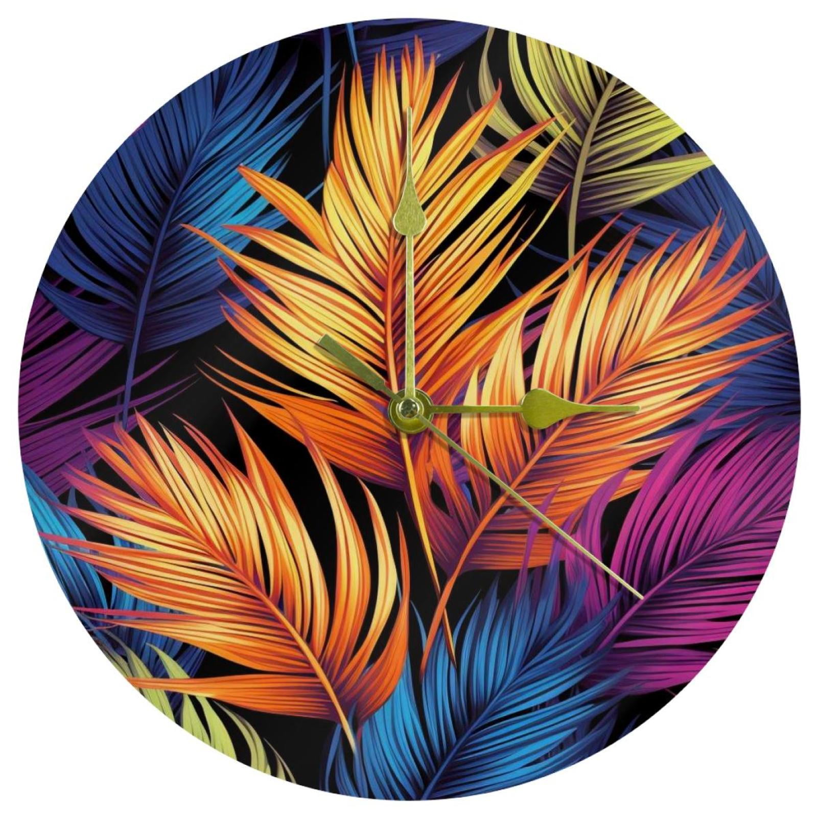 Tropical jungle palm fronds 9.8-Inch Round Acrylic Wall Clock - Silent ...