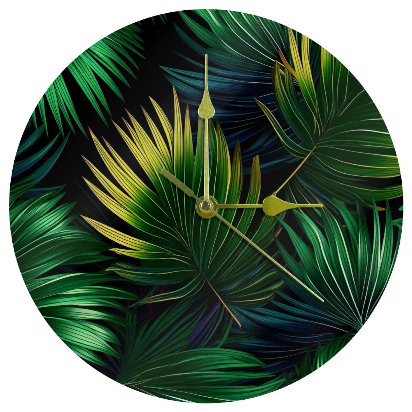 Tropical jungle palm fronds 9.8-Inch Round Acrylic Wall Clock - Silent ...