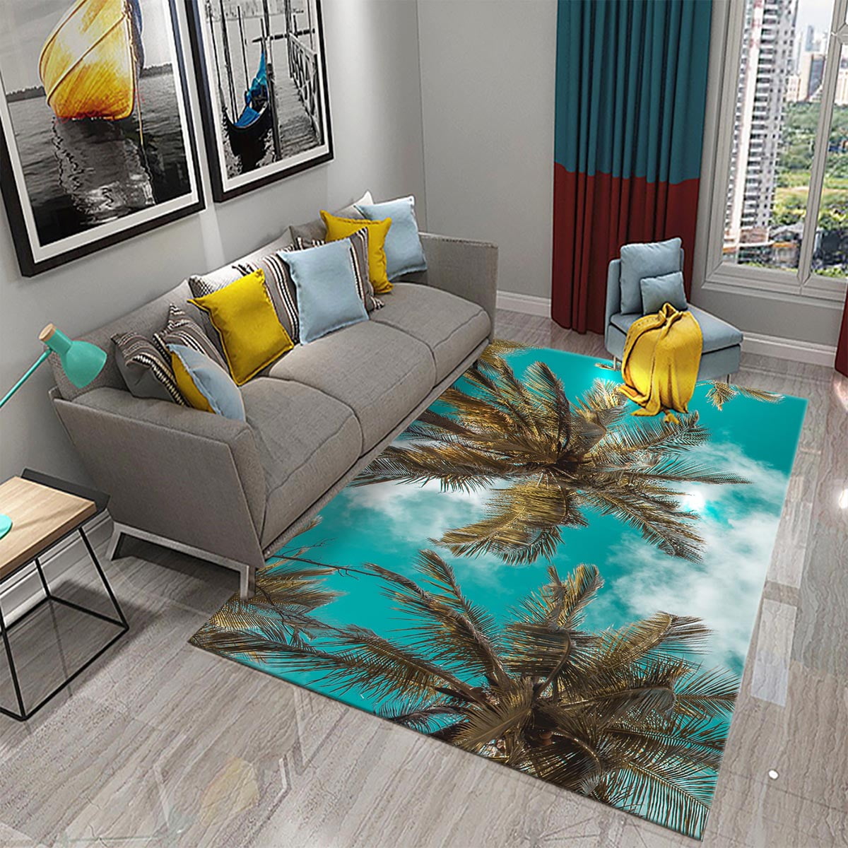 Tropical plant palm leaf sunset coconut tree carpet bedroom living room ...