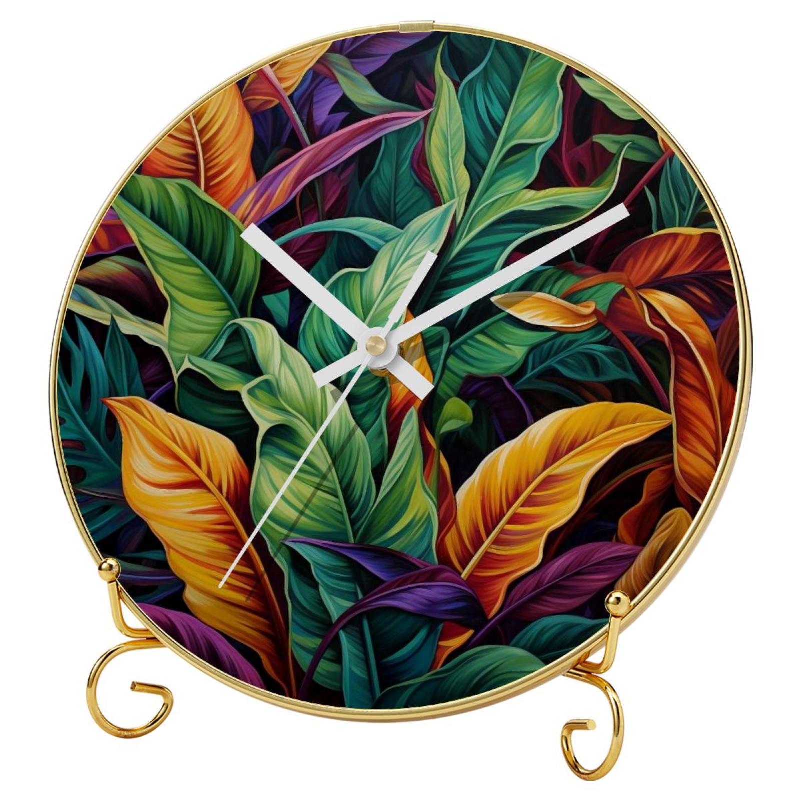 Tropical plants Modern Round Wall Clock with Hooks and Gold Stand ...