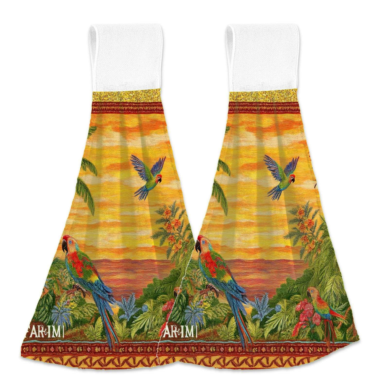 Tropical sunset parrots paradise birds Hanging Kitchen Hand Towels Sets ...