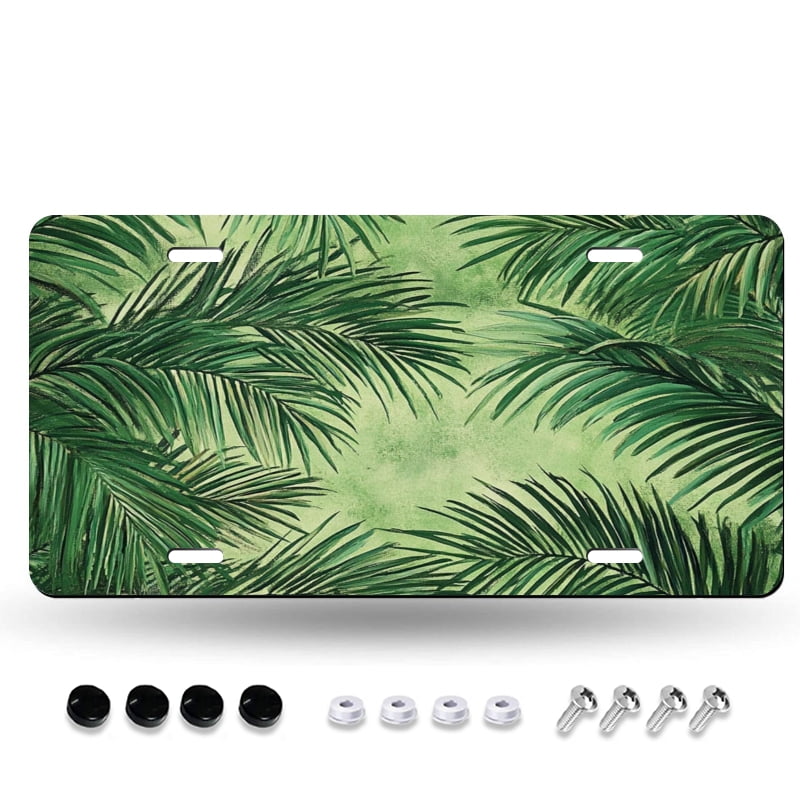 Tropicalcharm Tropical Leaf Palm Tree Green Pattern License Plate Frame ...