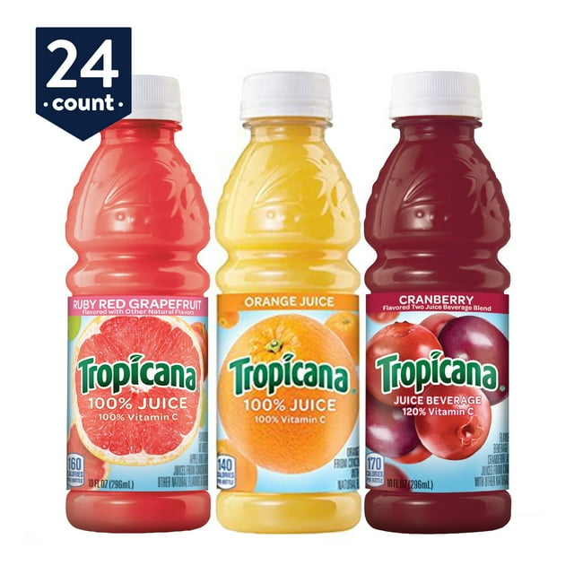 Tropicana 100% Juice 3 Flavor Variety Pack, 10 oz, 24 Pack Bottles ...
