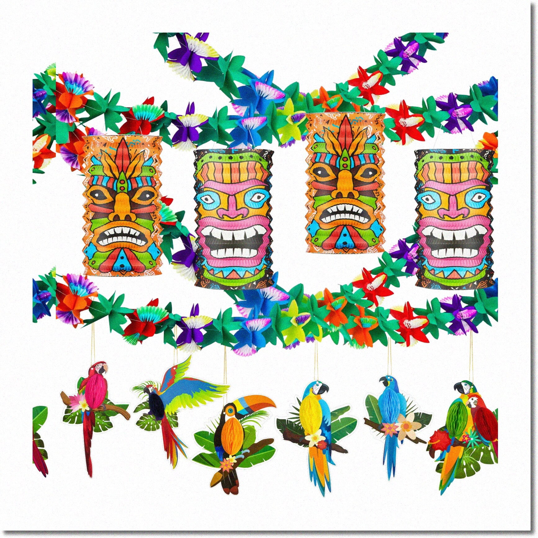 Tropicana Fiesta Kit - Luau Paper Lanterns, Honeycomb Birds, Hibiscus ...