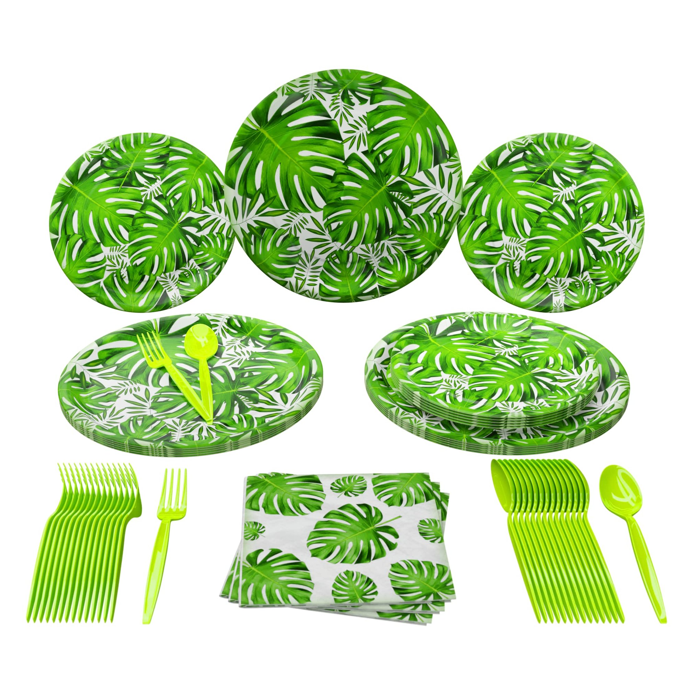Tropicana Fiesta Pack - 100-Piece Palm Leaf Party Set for 16 Guests ...