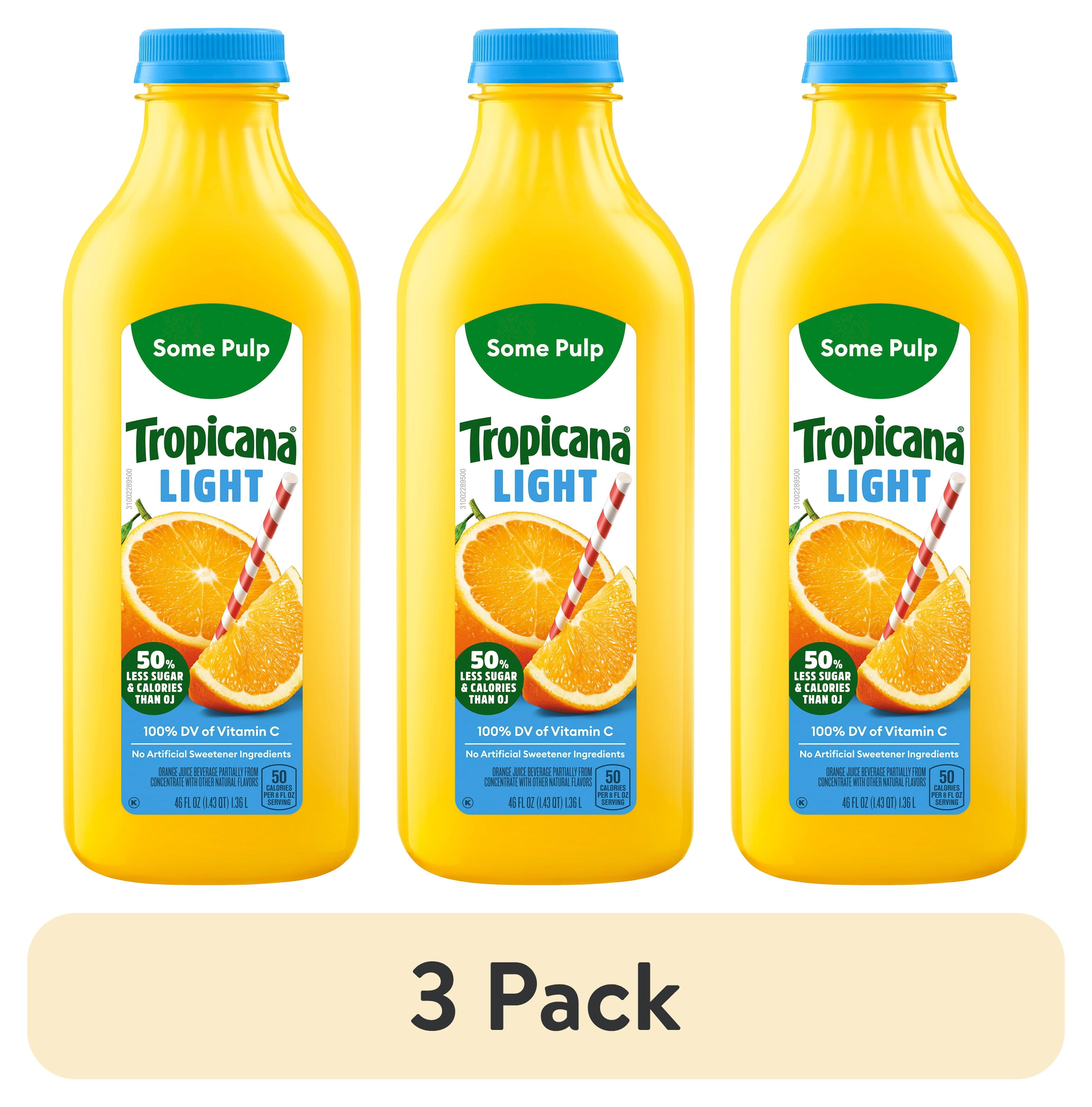 (3 pack) Tropicana Light Orange Juice Beverage, Some Pulp, 46 fl oz ...