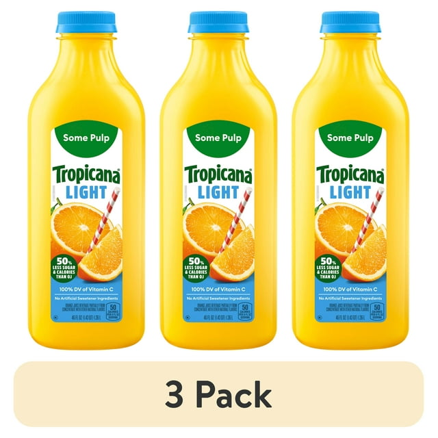 (3 pack) Tropicana Light Orange Juice Beverage, Some Pulp, 46 fl oz Bottle - Walmart.com