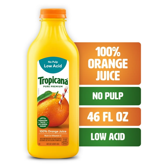Tropicana Pure Premium 100% Orange Juice Original, No Pulp, Low Acid ...