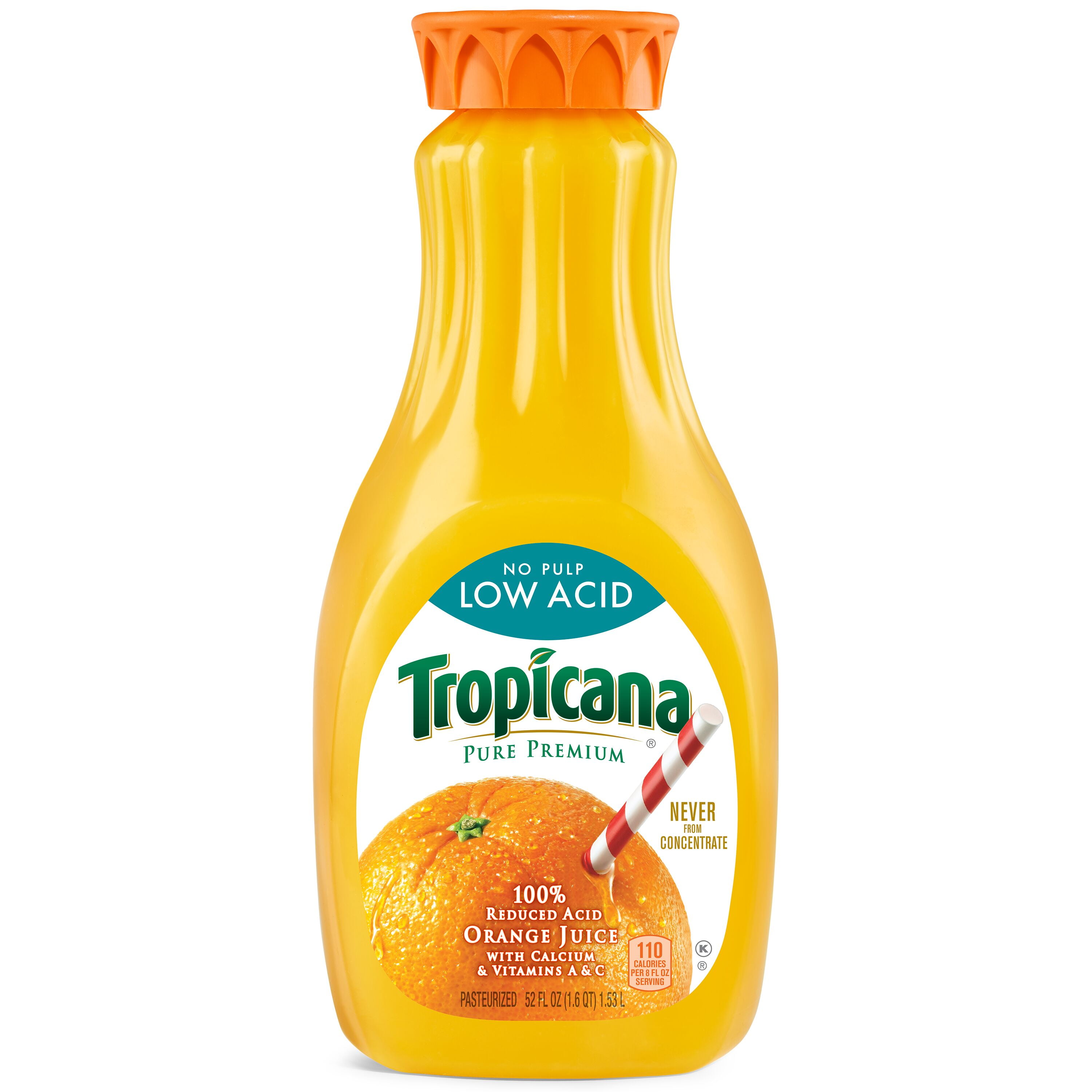 Tropicana Pure Premium Low Acid No Pulp Orange Fruit Juice, 52 fl oz, Bottle - Walmart.com