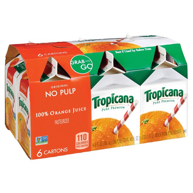 Tropicana Pure Premium, No Pulp 100% Orange Juice, 8 oz, 6 Pack ...