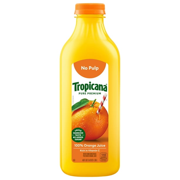 Tropicana Pure Premium 100% Orange Juice Original, No Pulp, No Sugar ...