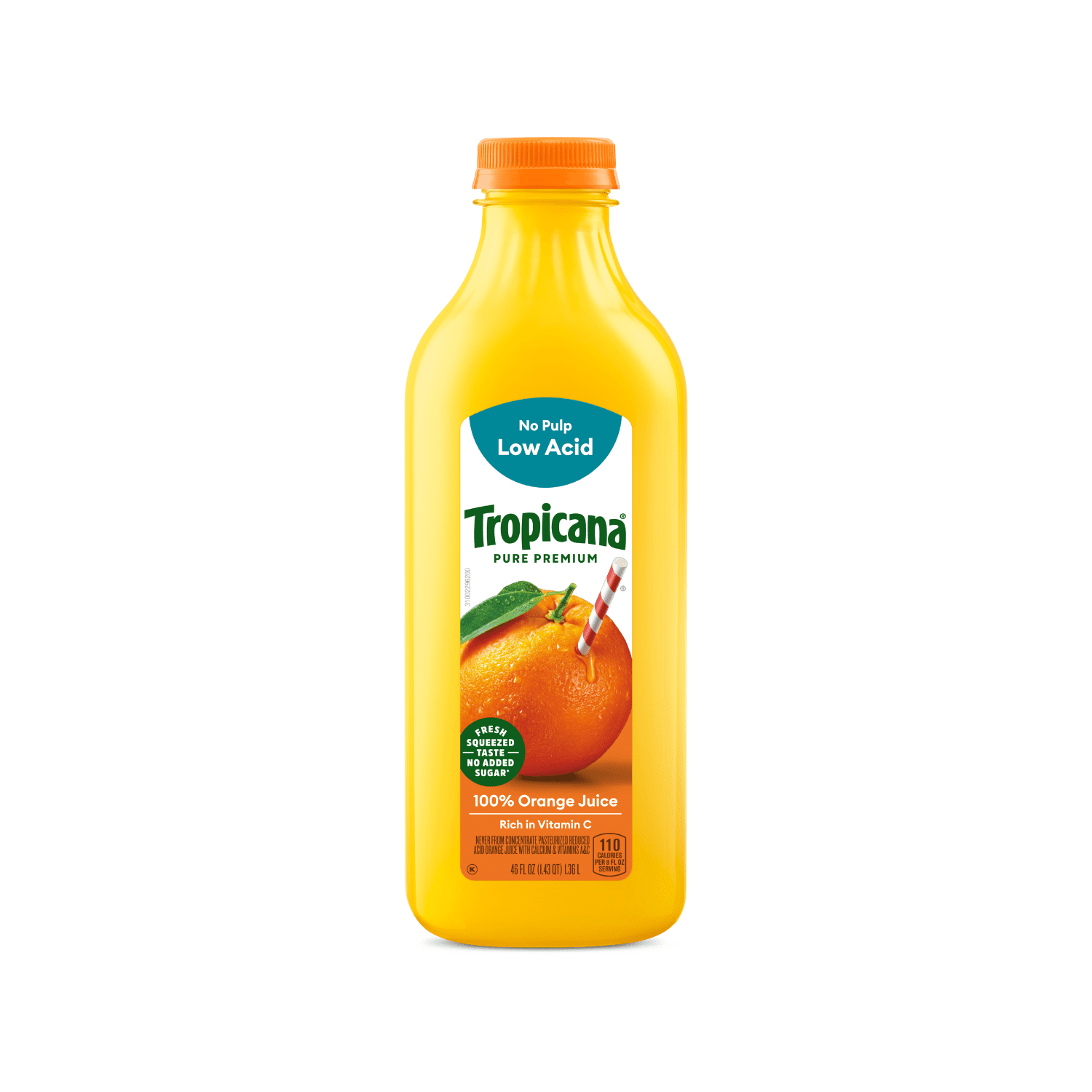 Tropicana Pure Premium Original No Pulp 100% Orange Juice Low Acid, 46 fl oz Bottle, Liquid ...