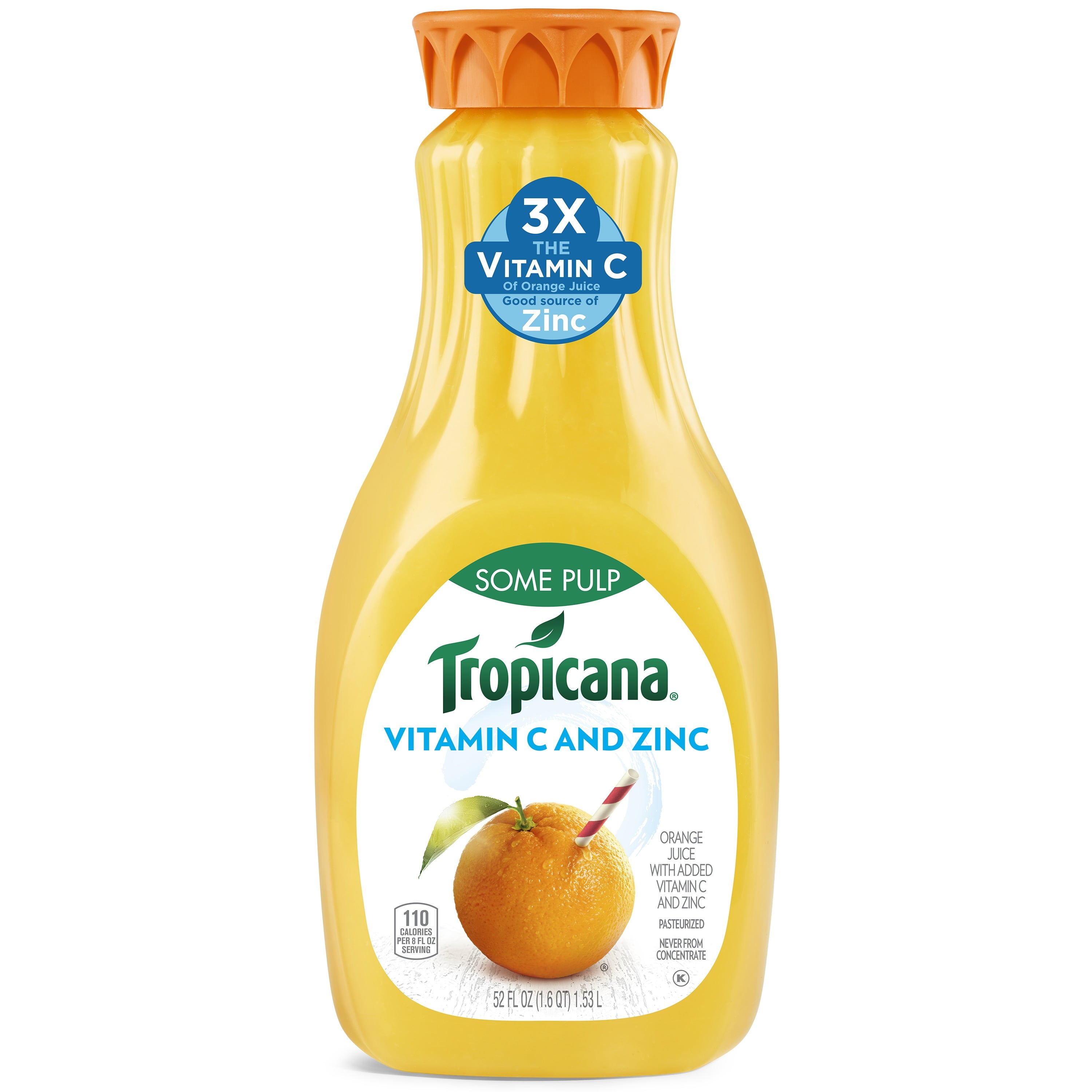 Tropicana Vitamin C and Zinc and Some Pulp Orange Juice, 52 Fl. Oz ...