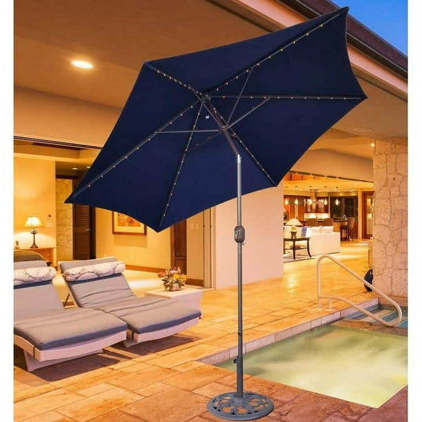 Tropishade 9-foot Navy Aluminum Bronze Plug-in Lighted Market Umbrella ...