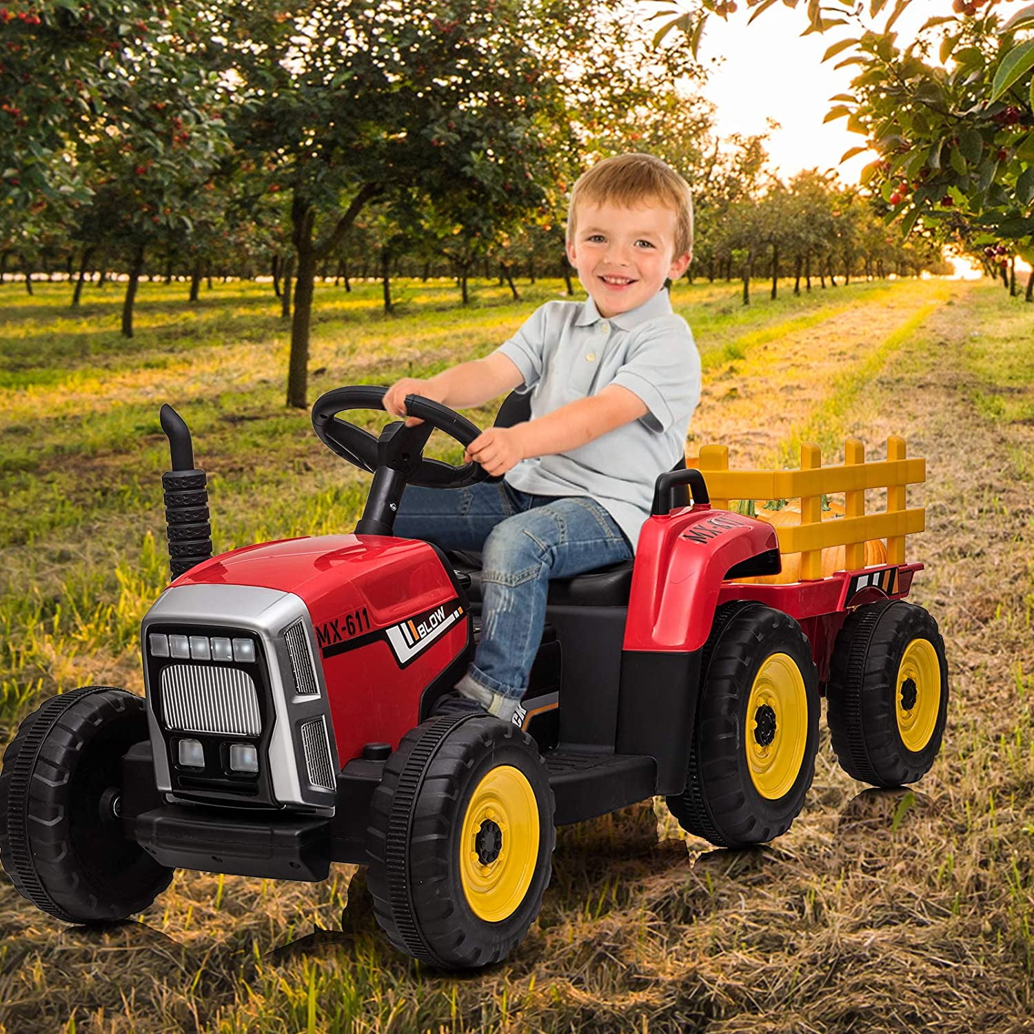 Tropow 12V Kids Battery Powered Electric Tractor with Trailer, Toddler ...