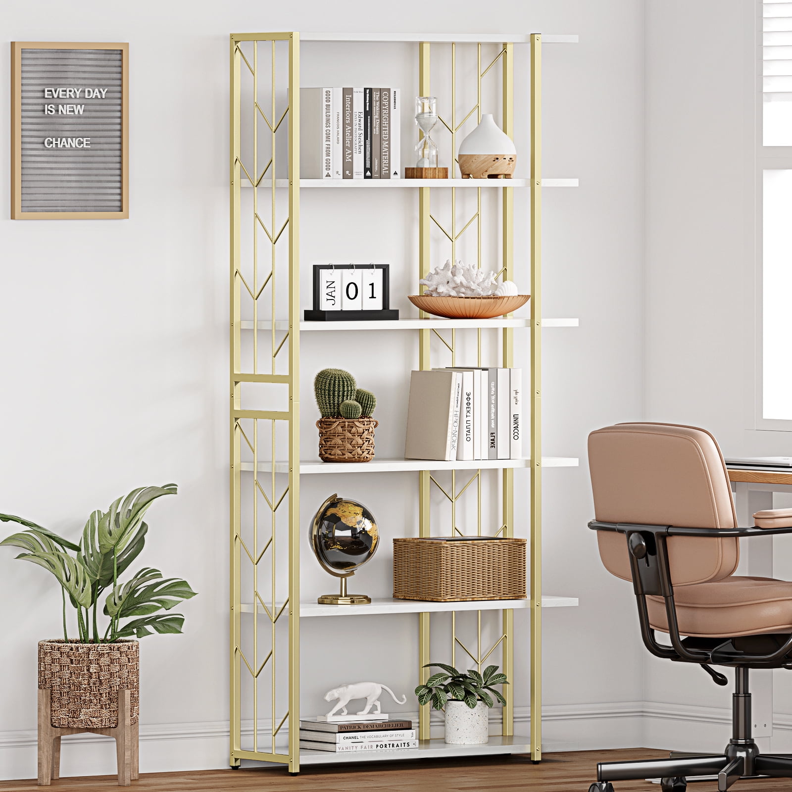 Tropow 6 Tiers Gold Bookshelf, Modern Bookshelf, Book Rack, Storage ...