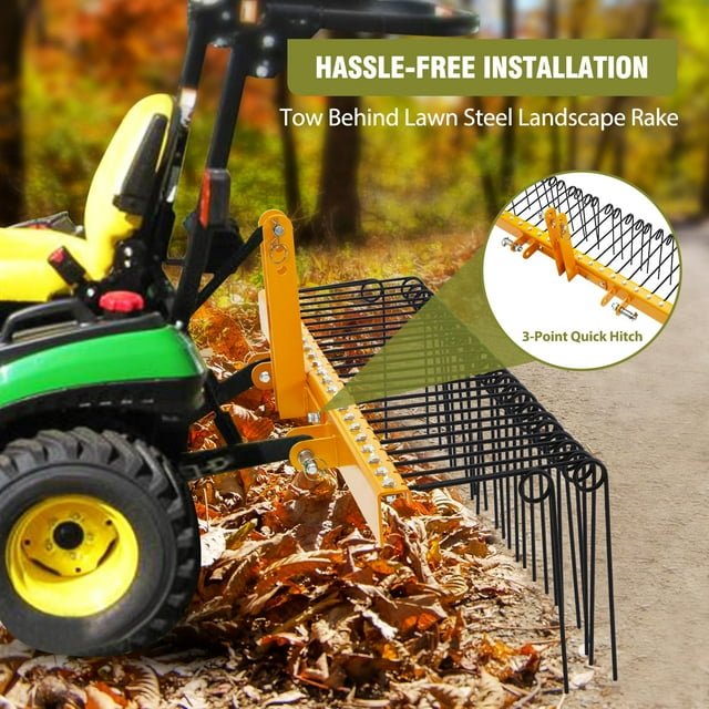 Tropow 60 Inch Pine Straw Rake, 3 Point Hitch Landscape Rake Attaches ...