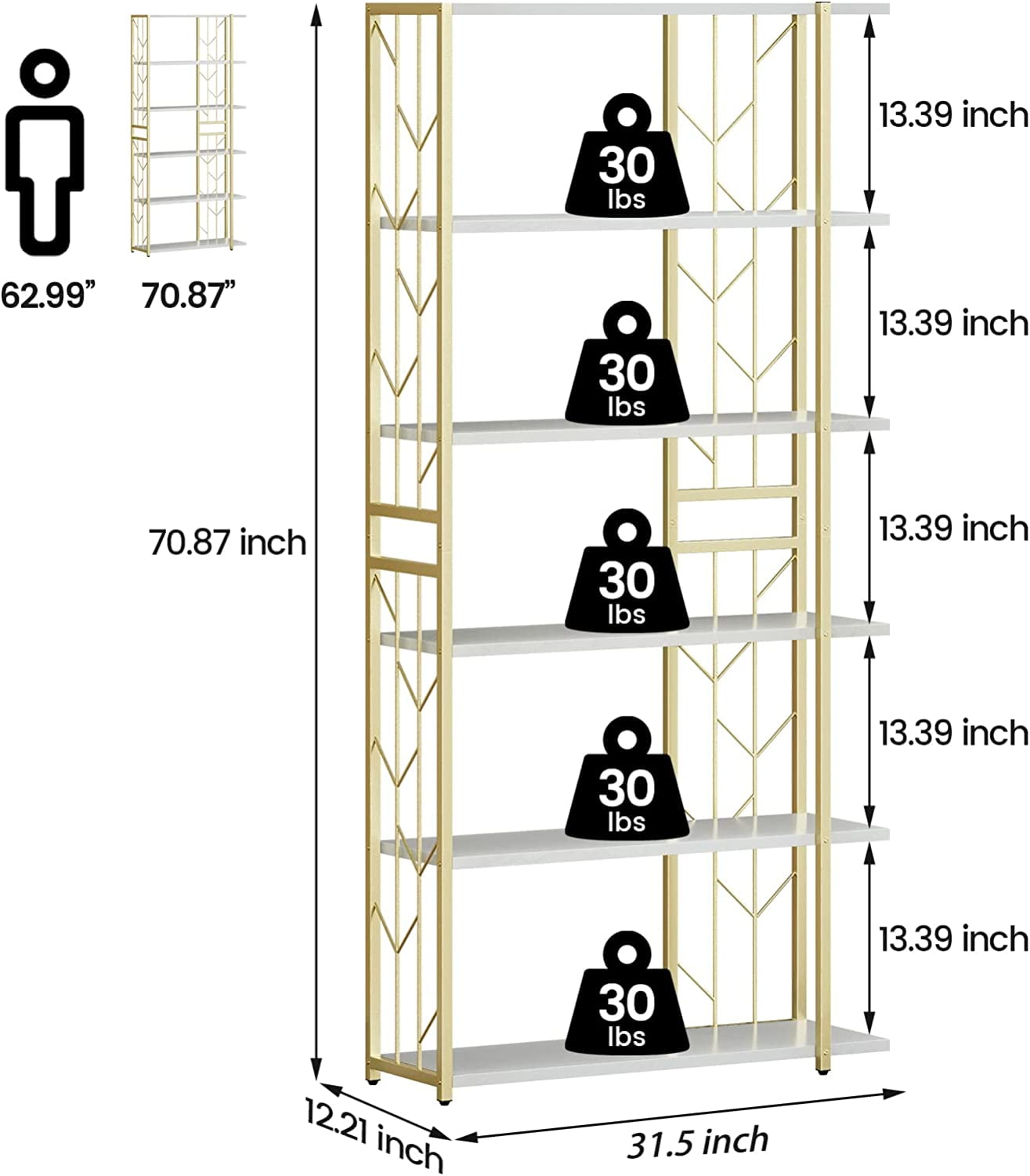 Tropow Bookshelf 6 Tier Bookcase Modern Storage Rack Shelf Tall ...