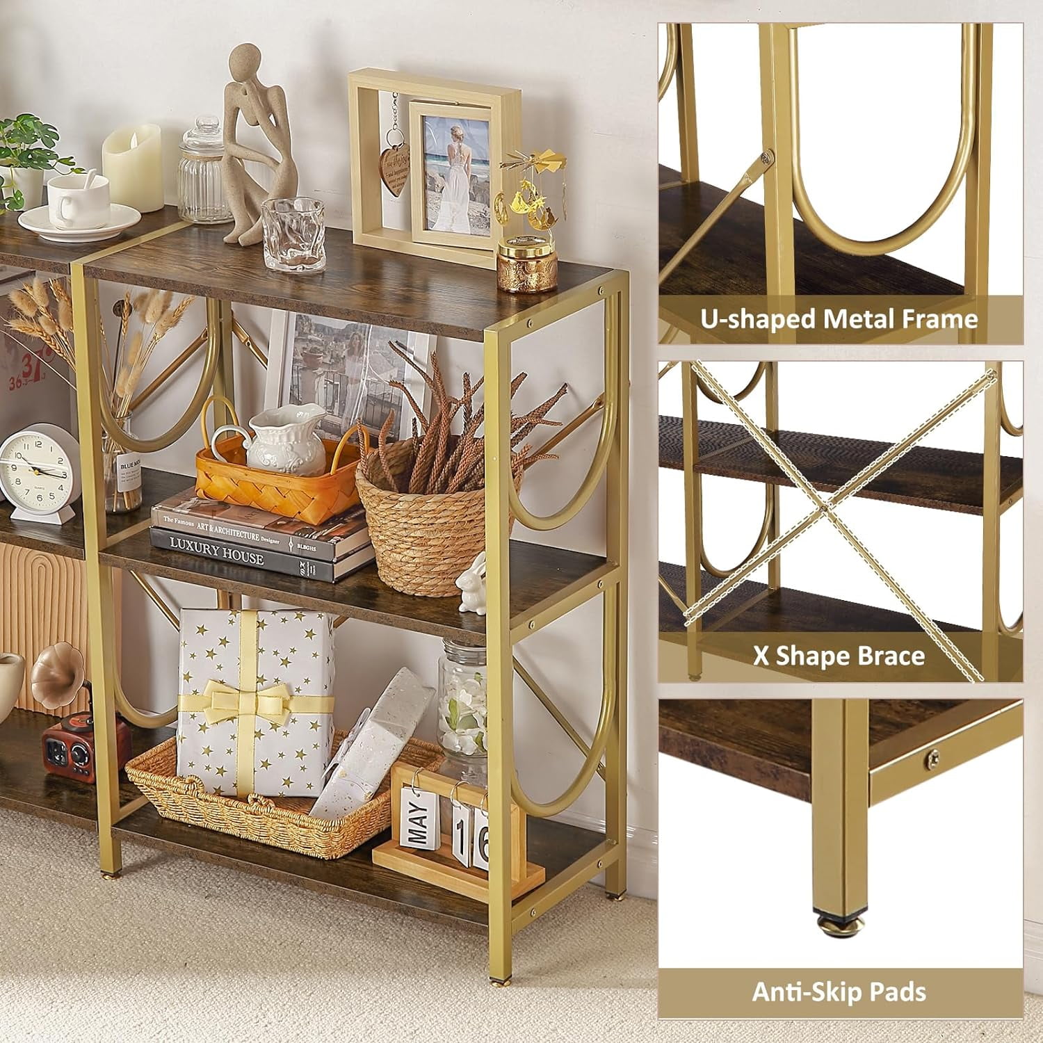 Tropow Console Table with Storage Shelves, 46.5" Rustic Behind Couch ...