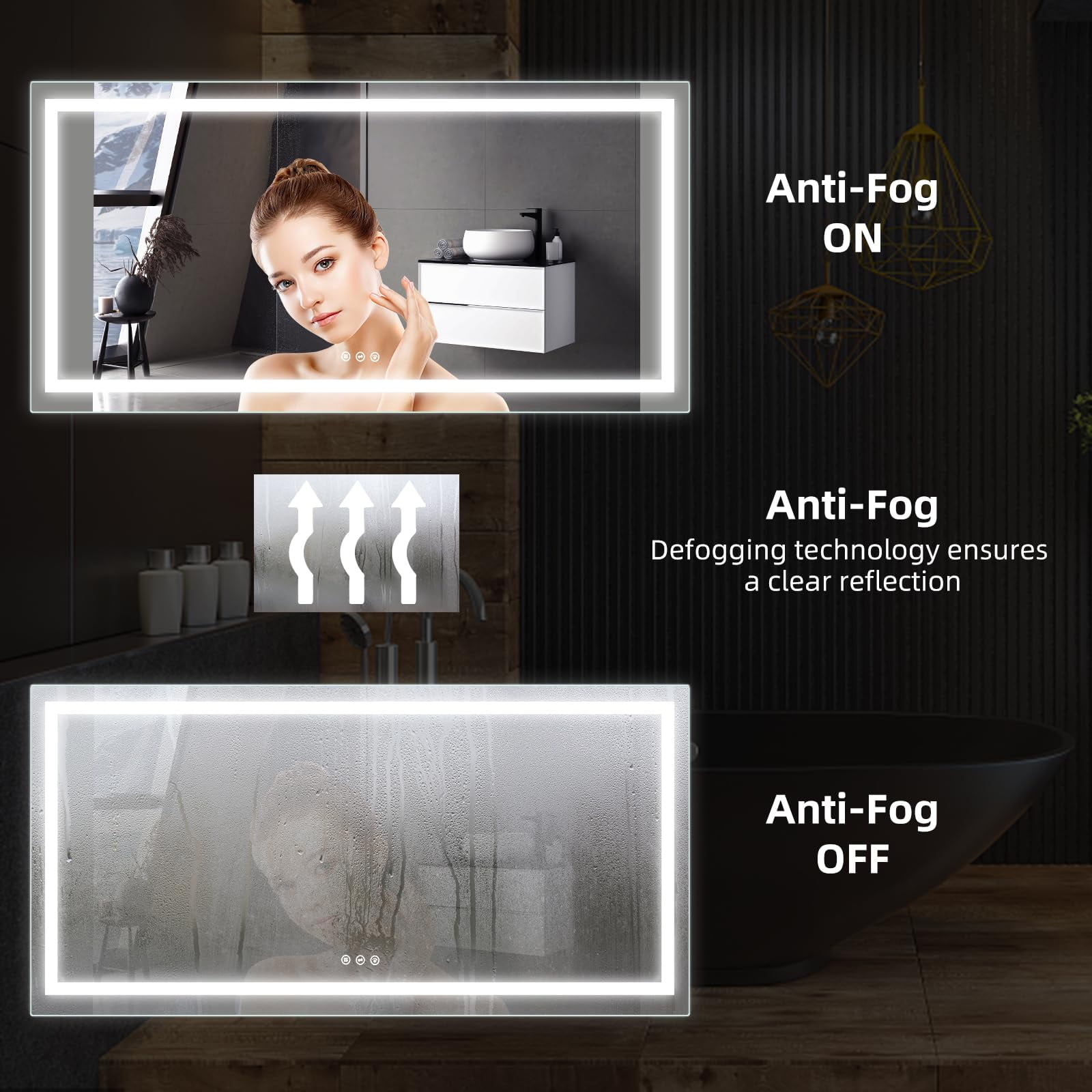 Tropow LED Bathroom Mirror with Front and Backlit Lights,60 x 30 Inch ...