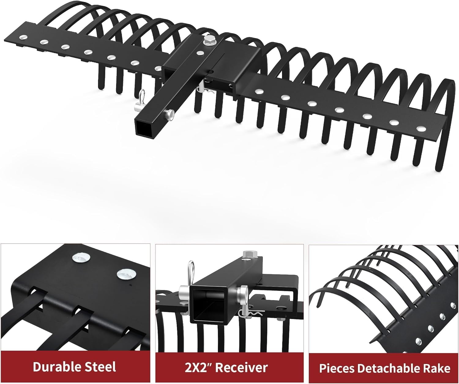 Tropow Landscape Rake, 49 Inch Pine Straw Rake with 17 Tines ...