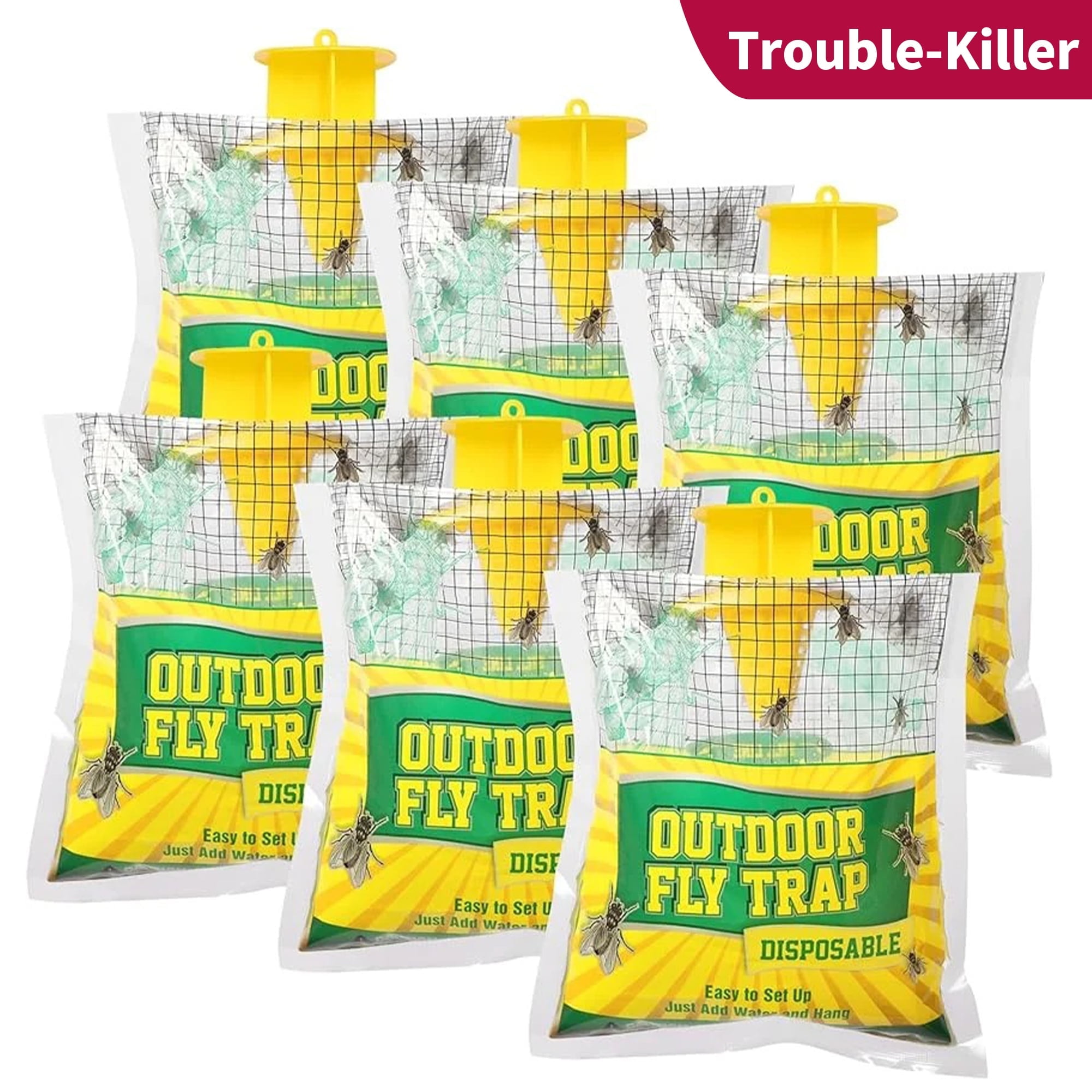 Trouble-Killer 6 Pack Fly Traps Outdoor Fly Trap Hanging, Disposable ...