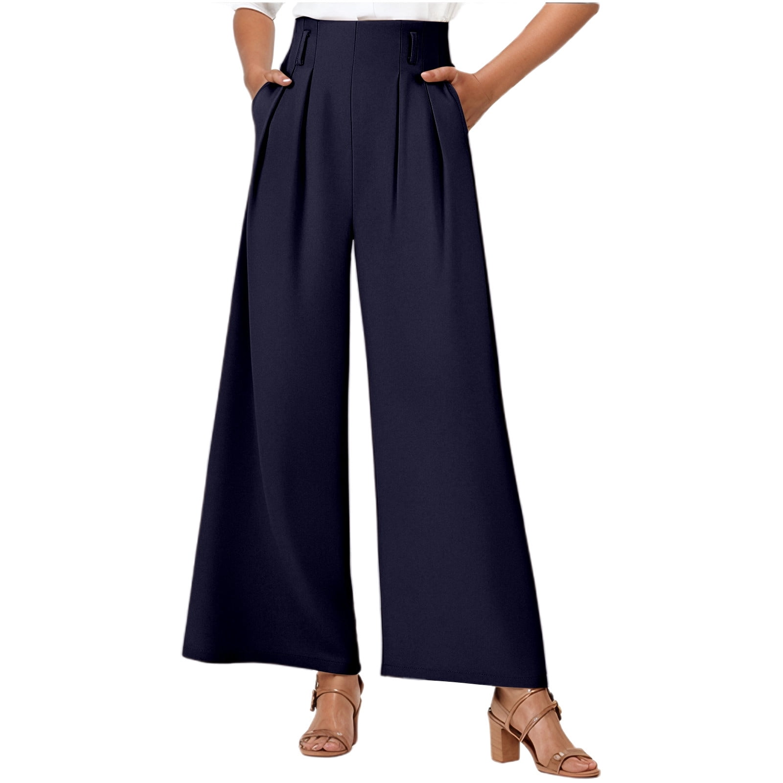 Trousers Women's Pull On Pants Summer High Waist Texture Pleated Wide ...