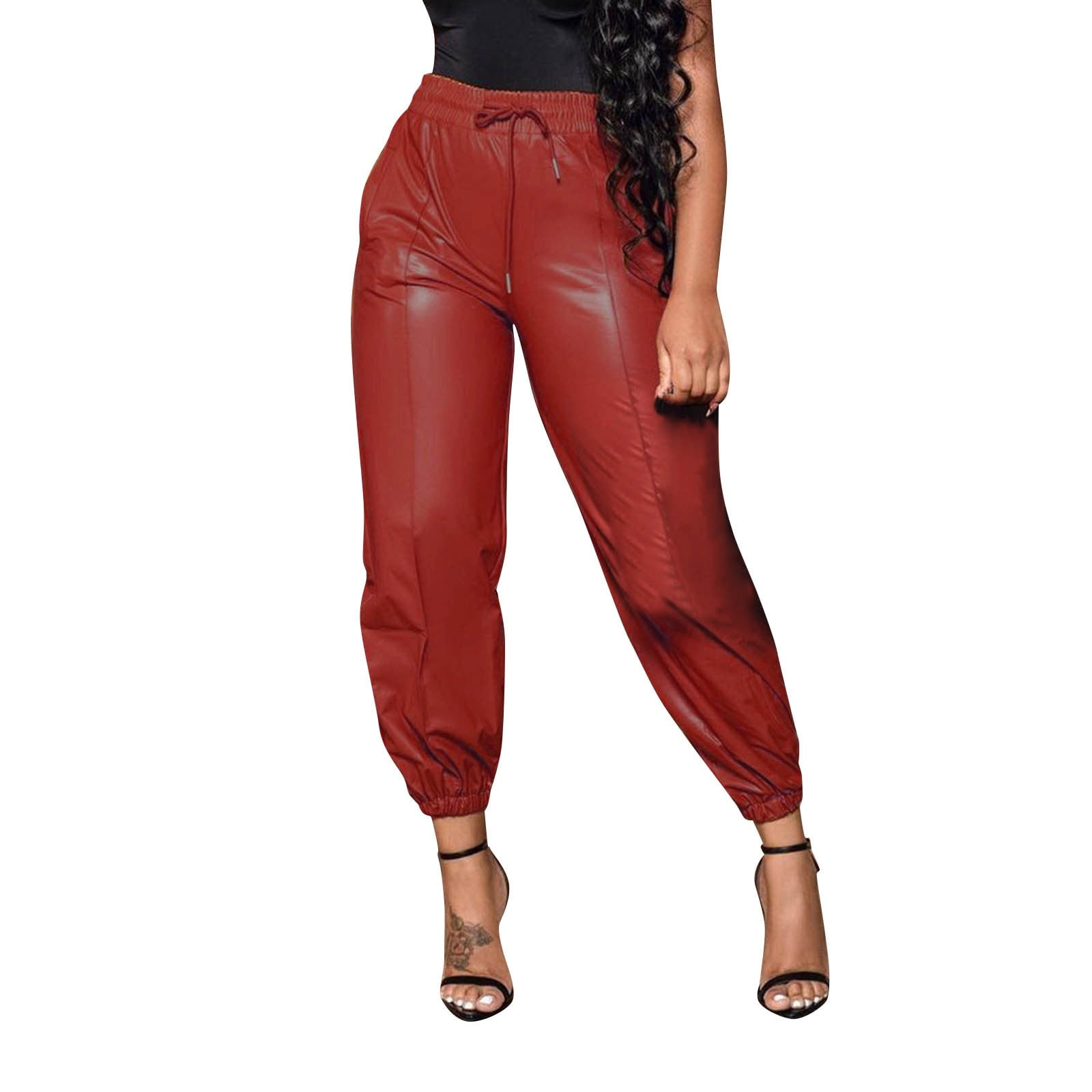 Trousers for Women 2023 Leather Waist with Pockets Leggings Straight ...
