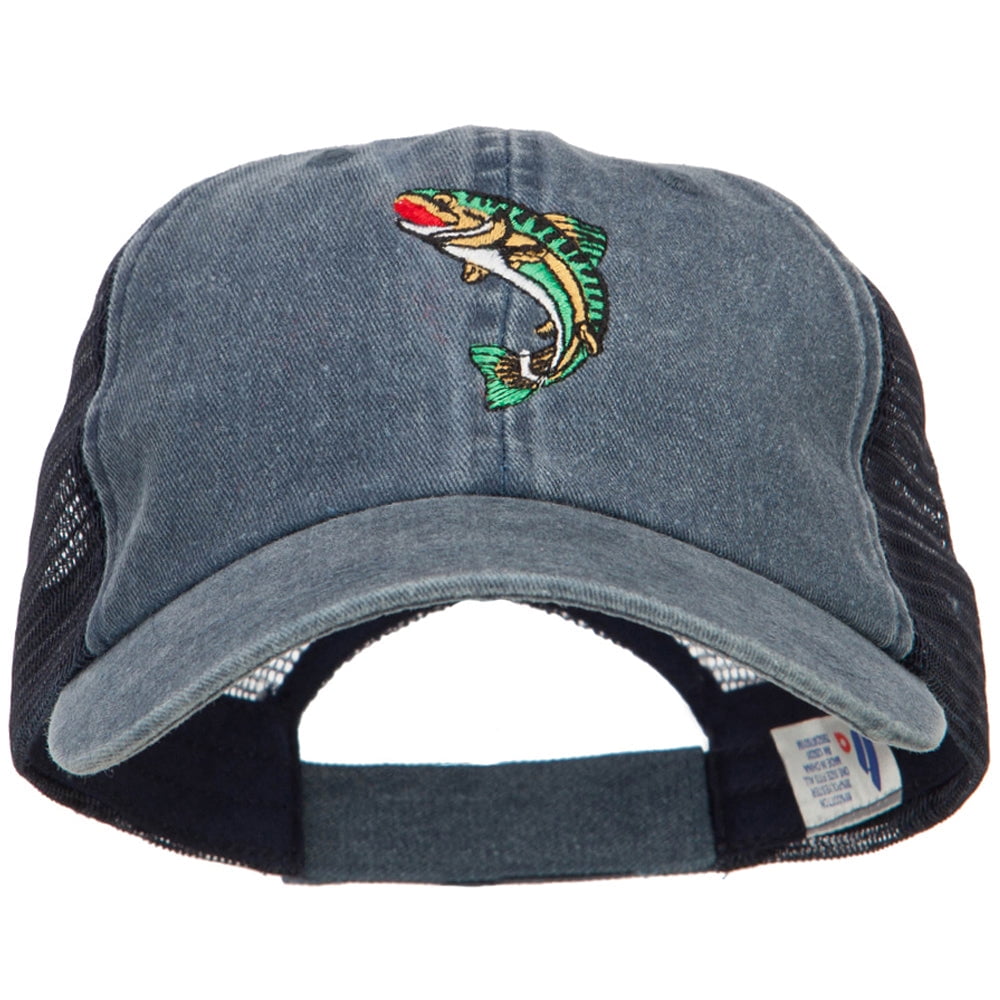 Trout Embroidered Washed Trucker Cap - Navy Navy OSFM - Walmart.com