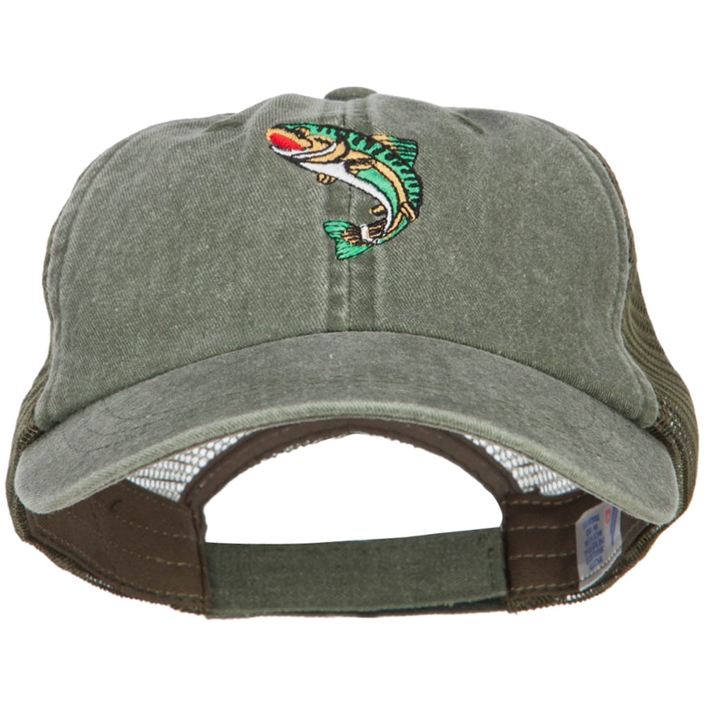 Trout Embroidered Washed Trucker Cap - Olive Olive OSFM - Walmart.com