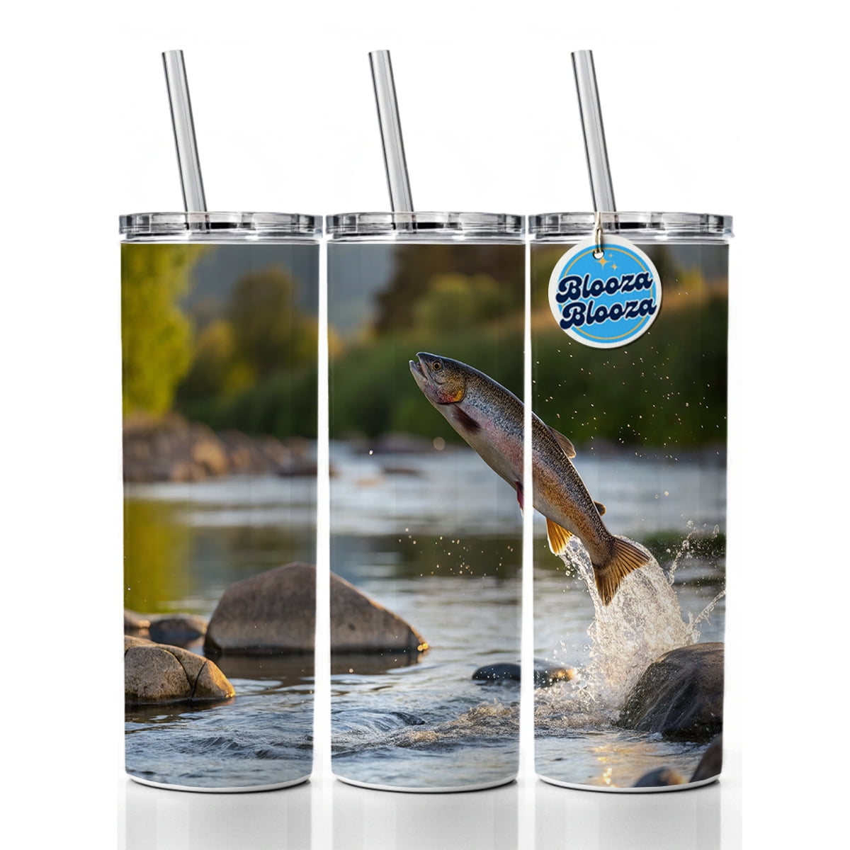 Trout Fish Jumping Fishing 20oz Insulated Water Bottle Skinny Tumbler ...