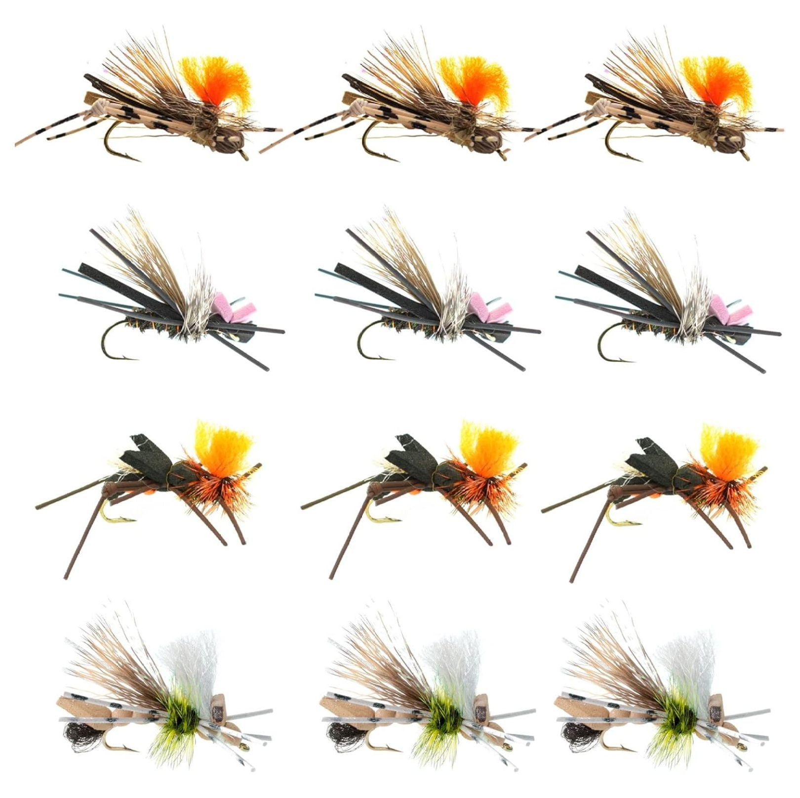 Trout Flies Assortment - 12 Dry Flies, 4 Patterns, Foam Body, Size 10 ...