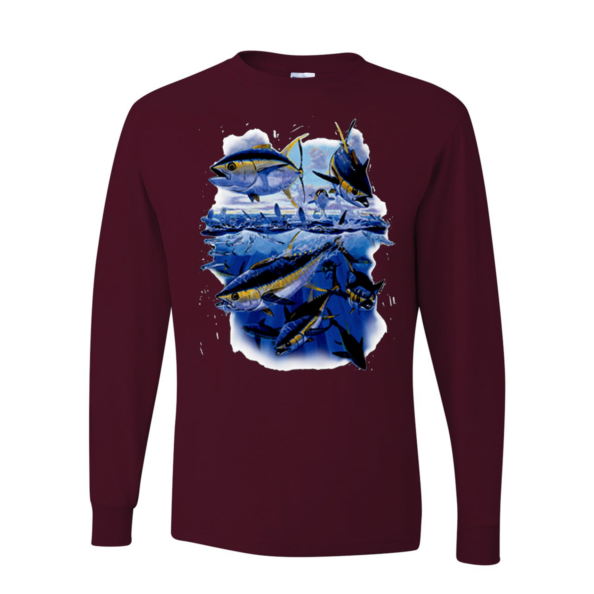 Trout LargeMouth Bass Fish Fishing Lovers Mens Long Sleeves, Maroon ...