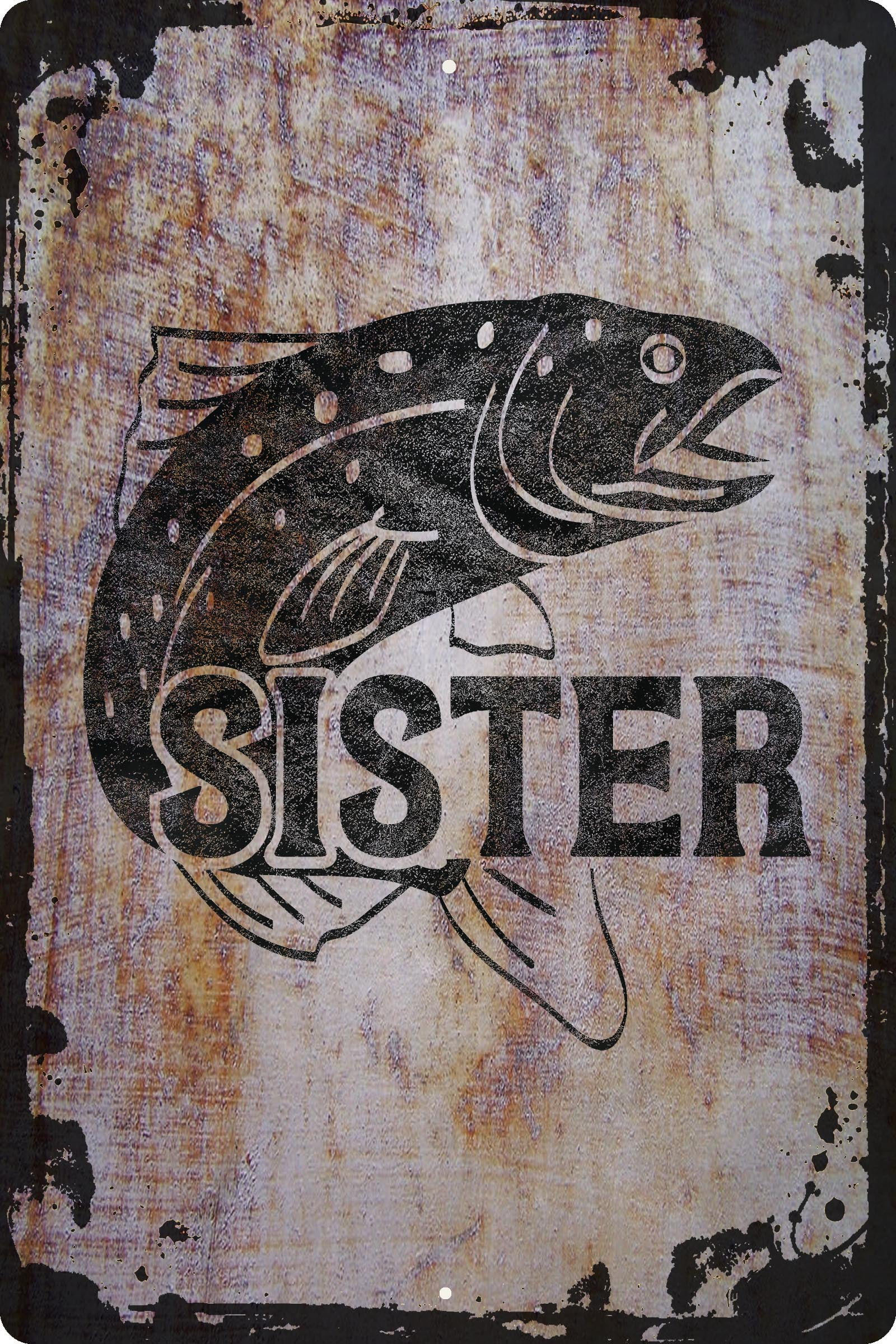 Trout sister sibling fisherman fishing family river fish Beige Wall Art ...