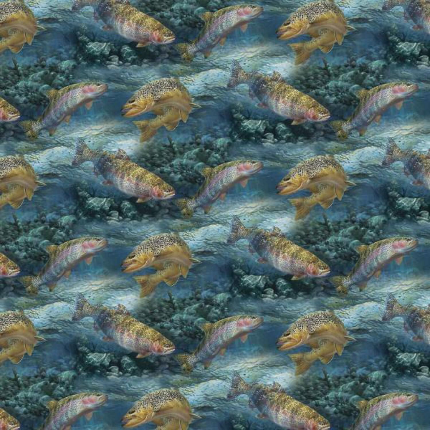 Troutman Basin Fish Cotton Fabric, 100% Cotton, 45" Wide, Quilting ...